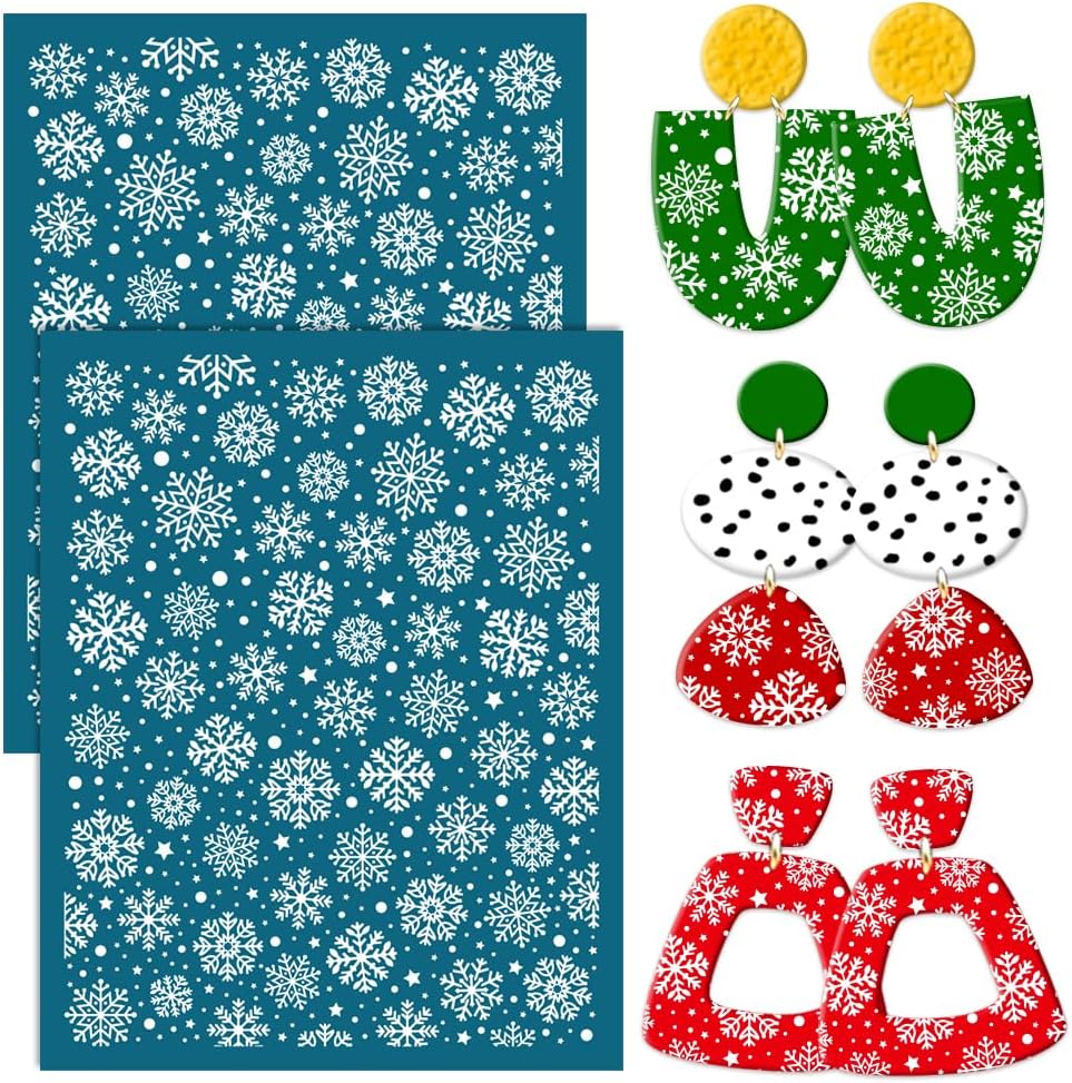 2Pcs Snowflakes Silk Screen Stencil for Polymer Clay Reusable Clay ...