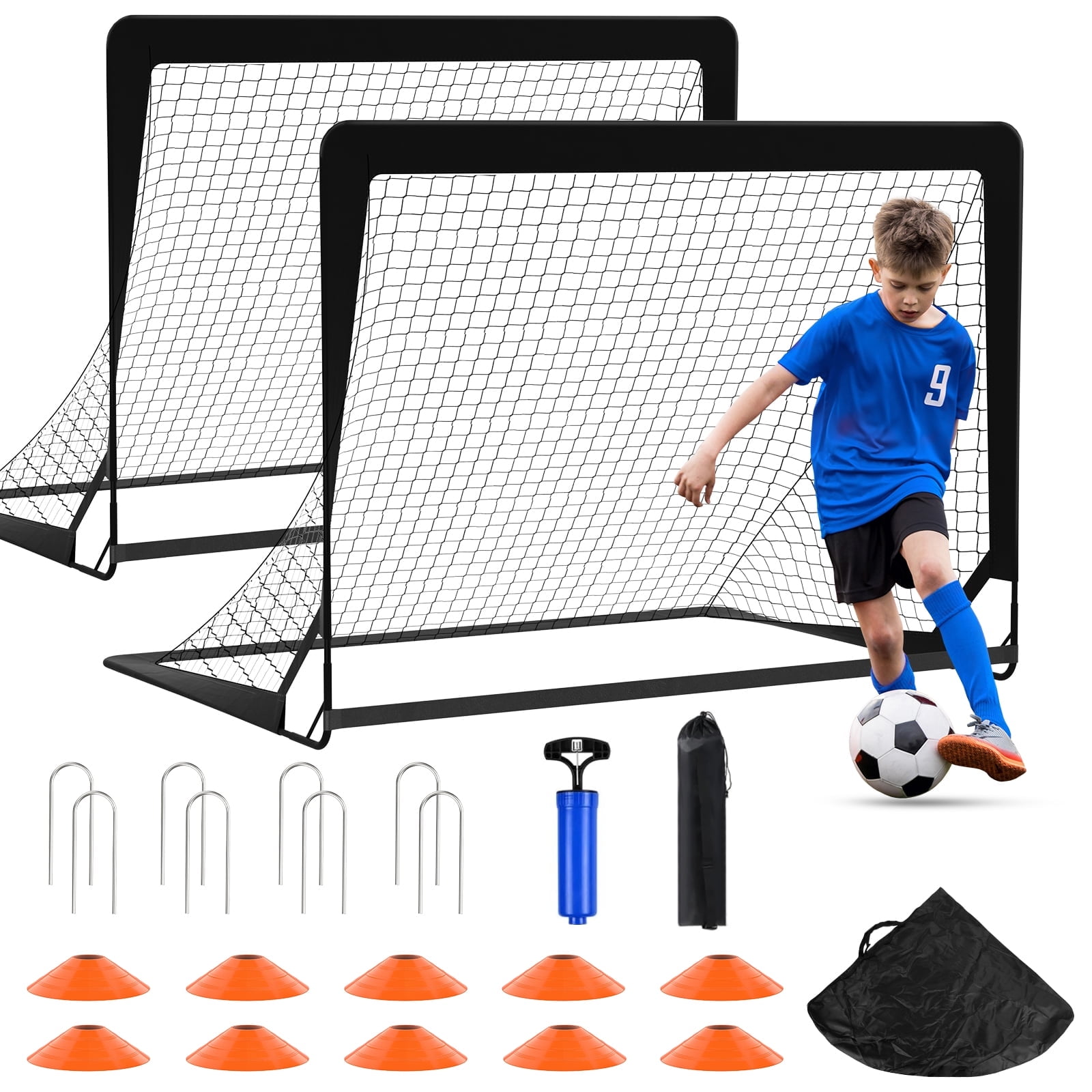2 Pack 4 x 3FT Kid Soccer Goals for Backyard, Portable Pop Up Soccer ...