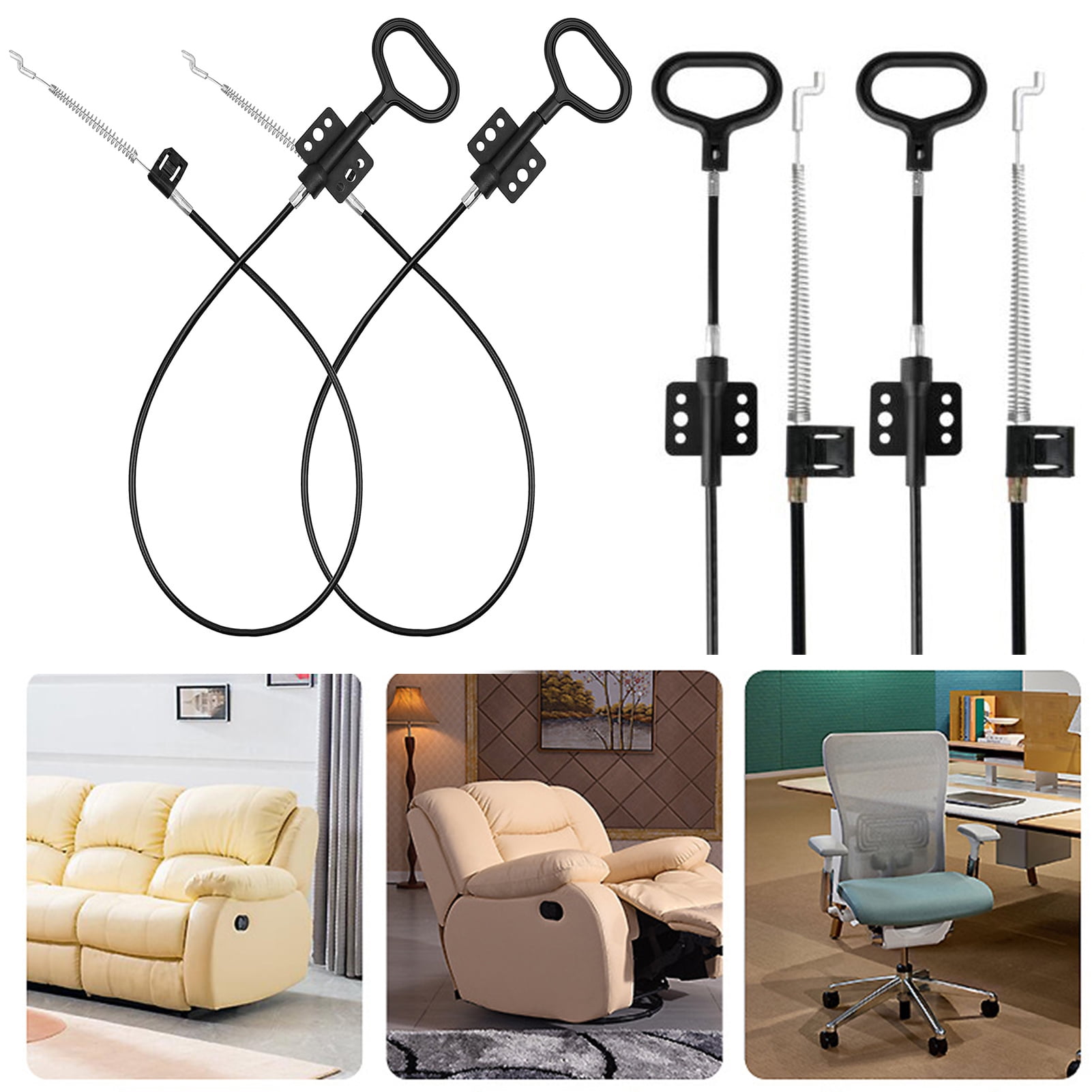 2Pcs Sofa Recliner Cable Heavy Duty Universal D-Ring Pull Handle Spring ...