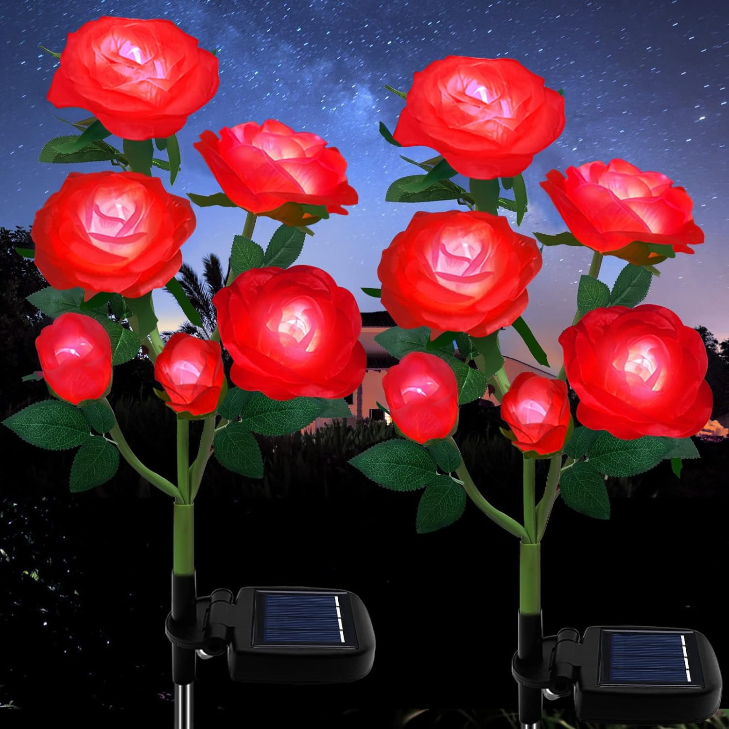 2Pcs Upgraded LED Solar Lights Outdoor Waterproof with 5 Roses, Soft ...