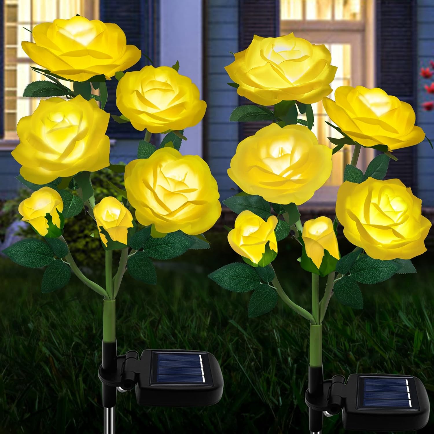 2Pcs Upgraded LED Solar Lights Outdoor Waterproof with 5 Roses, Soft ...
