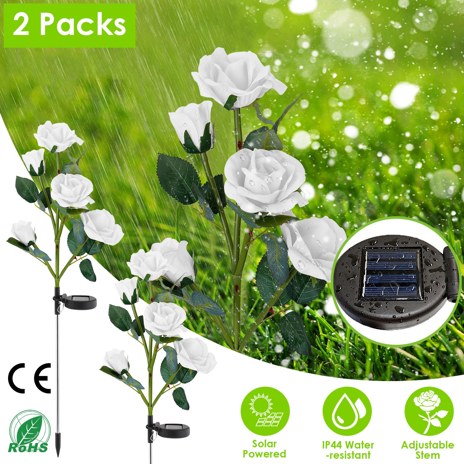 2Pcs Solar Powered Rose Flower Light LED Decorative Lamp Solar Rose ...