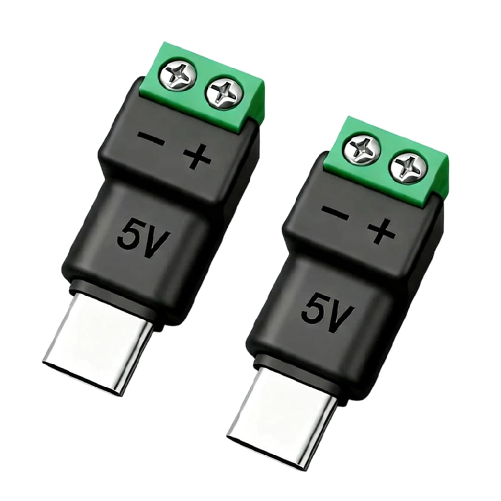 2Pcs Solderless Type C To 2 Pin Terminal Converter 5V Power Adapter ...
