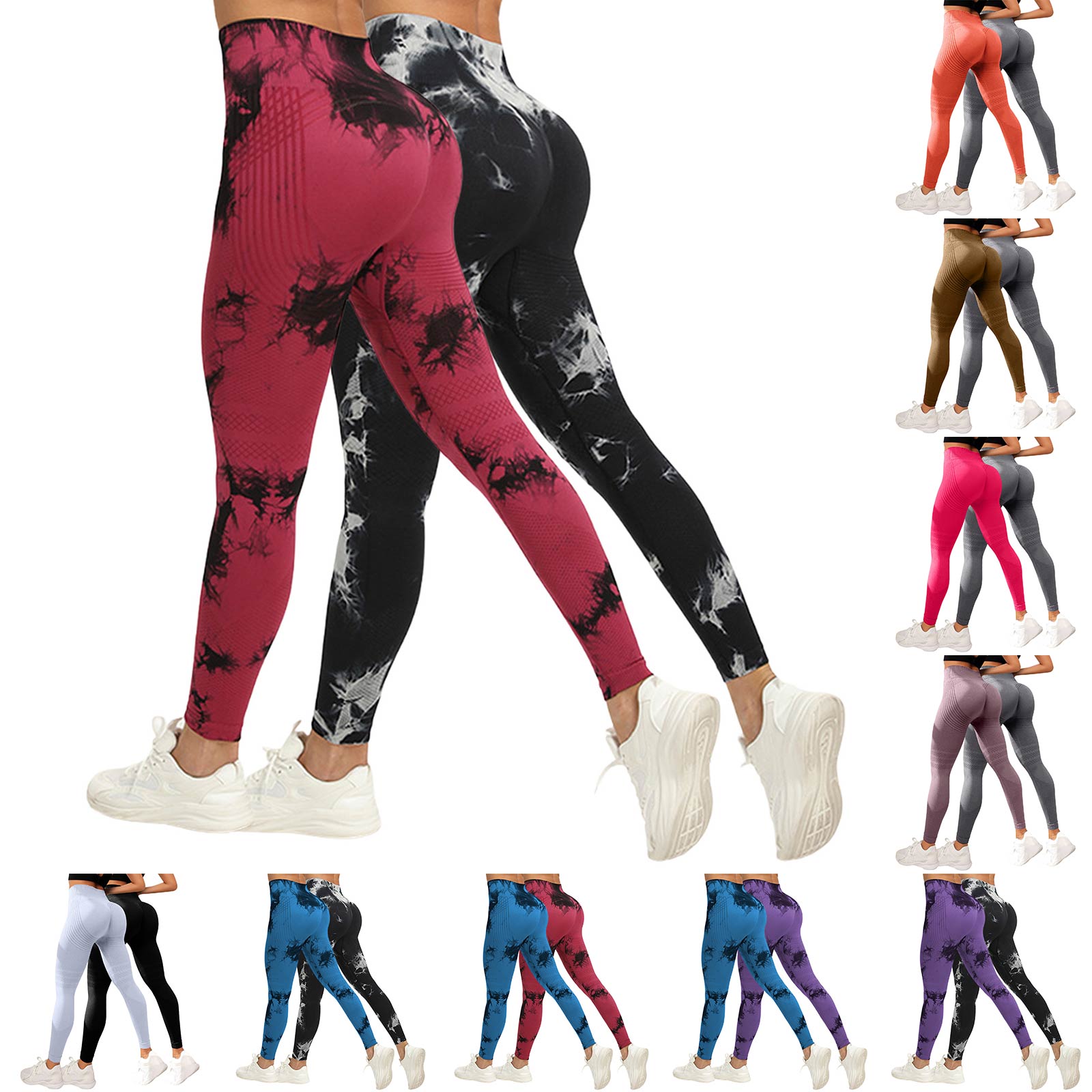 2Pcs Solid Color Resistance Band Leggings for Women High Waist Leggings ...