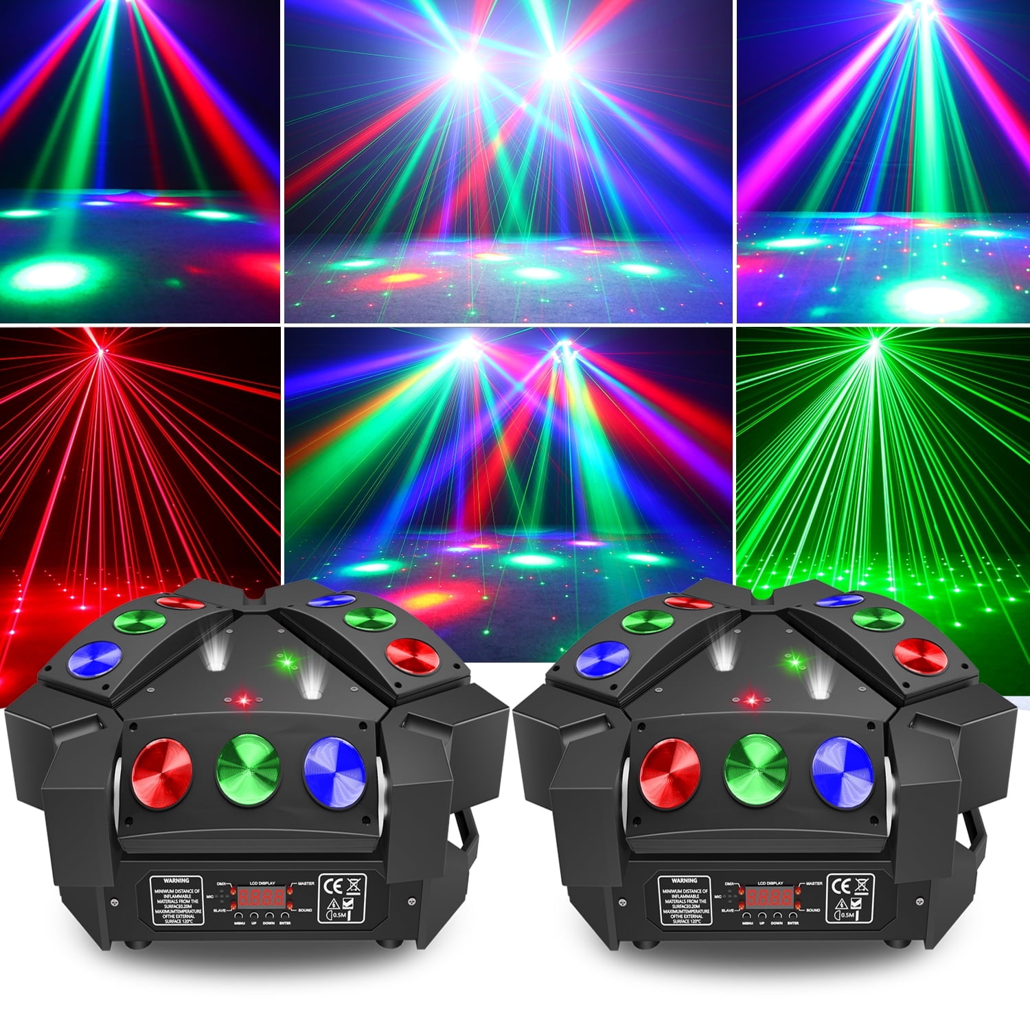 JAJALUYA 2Pack Mini Spider Moving Head Lights, 9 RGB LED DMX512, Strobe ...