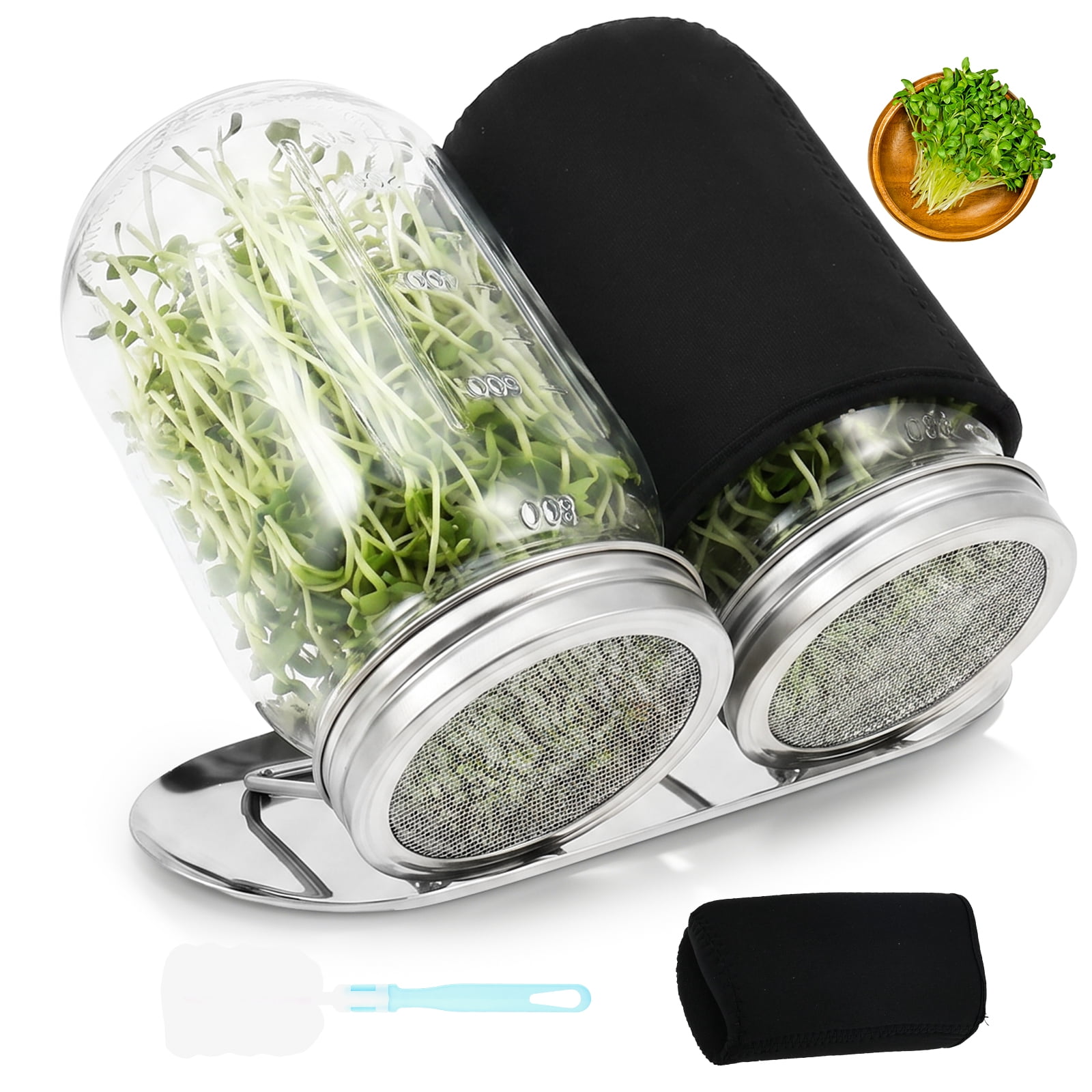 2Pcs Sprouting Jar Kit with Stainless Steel Mesh Lid Drain Stand ...