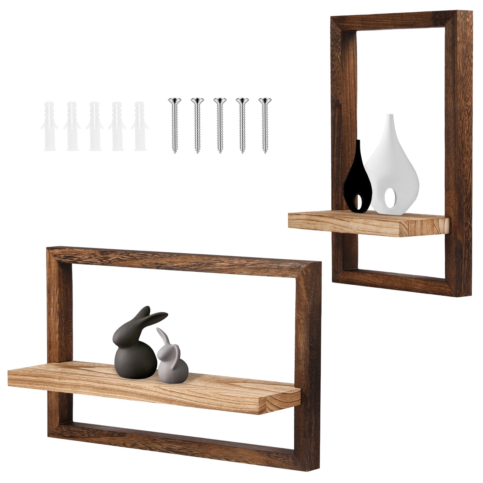 2Pcs Square Floating Shelf Decorative Framed Hanging Shelf Wooden ...