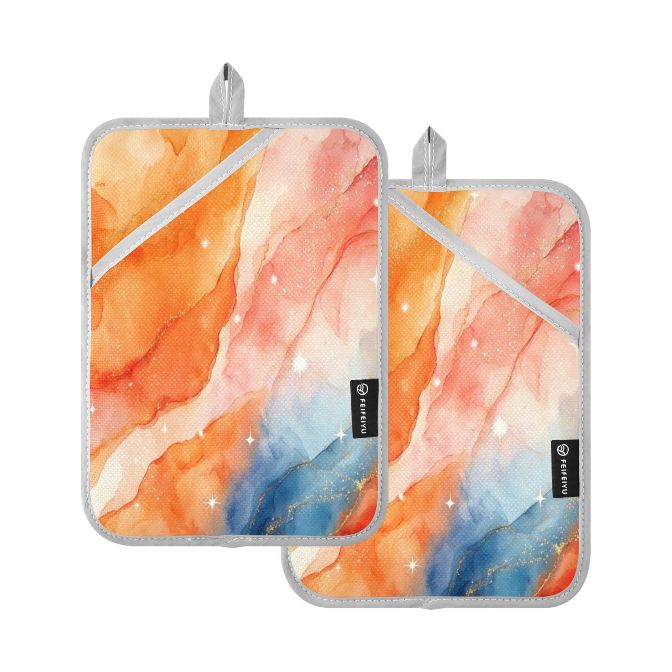 2Pcs Square Heat Resistant Oven Mitts Pot Holders 7x9.8in Non-Slip Hot ...