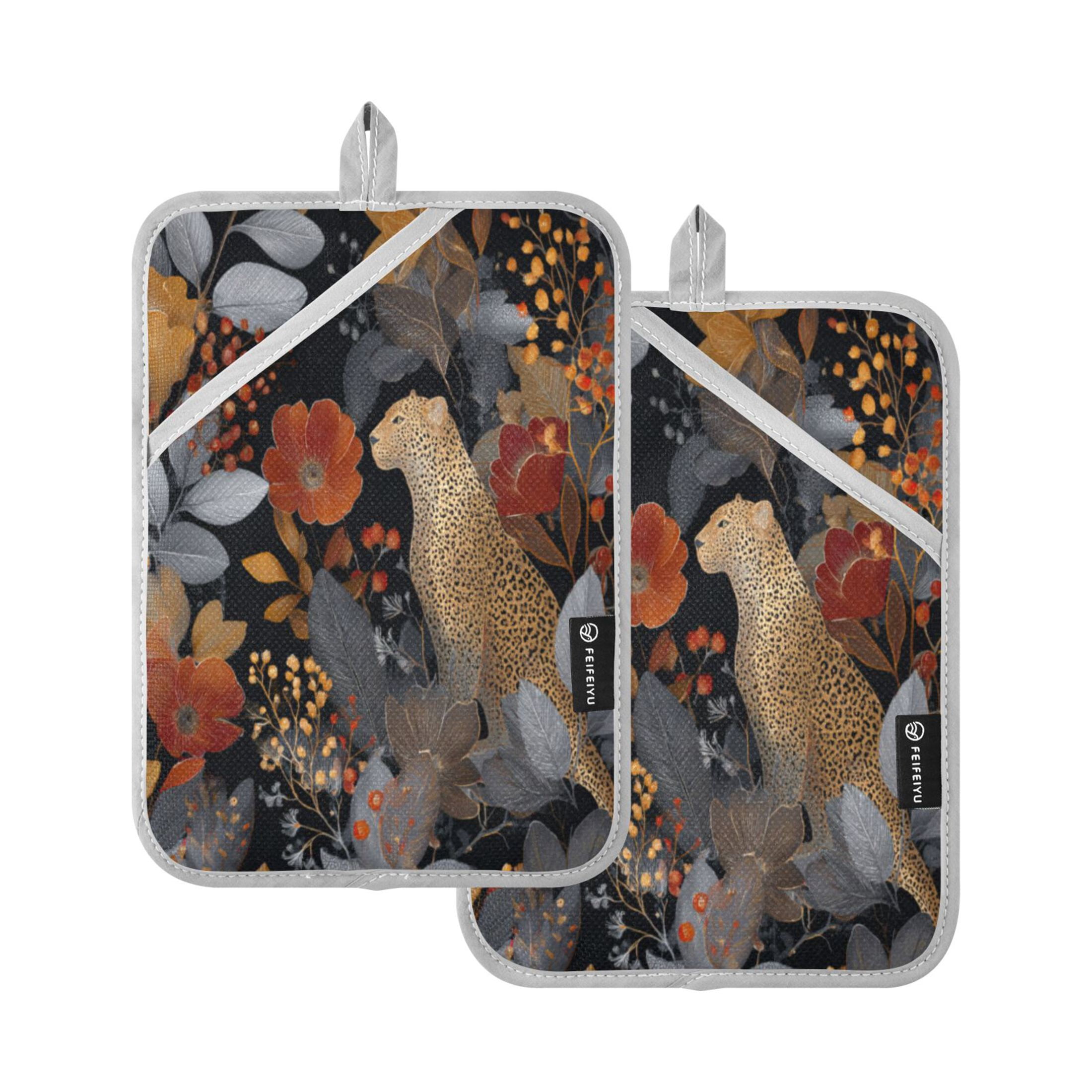 2Pcs Square Heat Resistant Oven Mitts Pot Holders 7x9.8in Non-Slip Hot ...