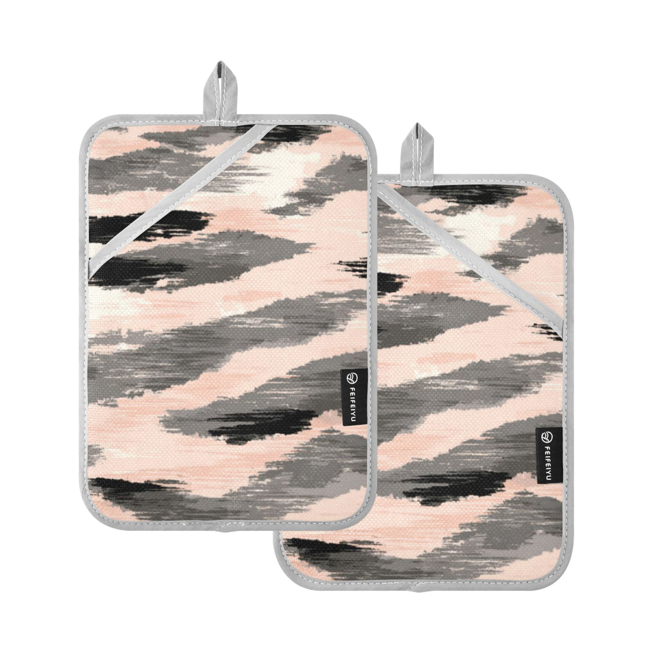 2Pcs Square Heat Resistant Oven Mitts Pot Holders 7x9.8in Non-Slip Hot ...