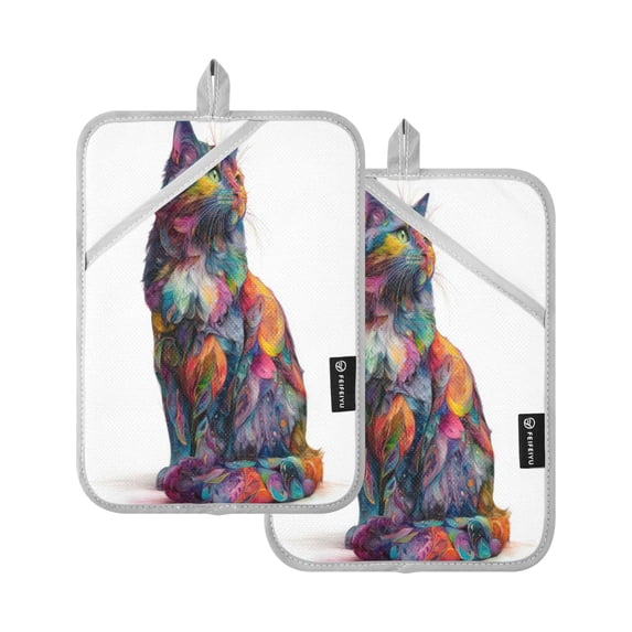 2Pcs Square Heat Resistant Oven Mitts Pot Holders 7x9.8in Non-Slip Hot ...
