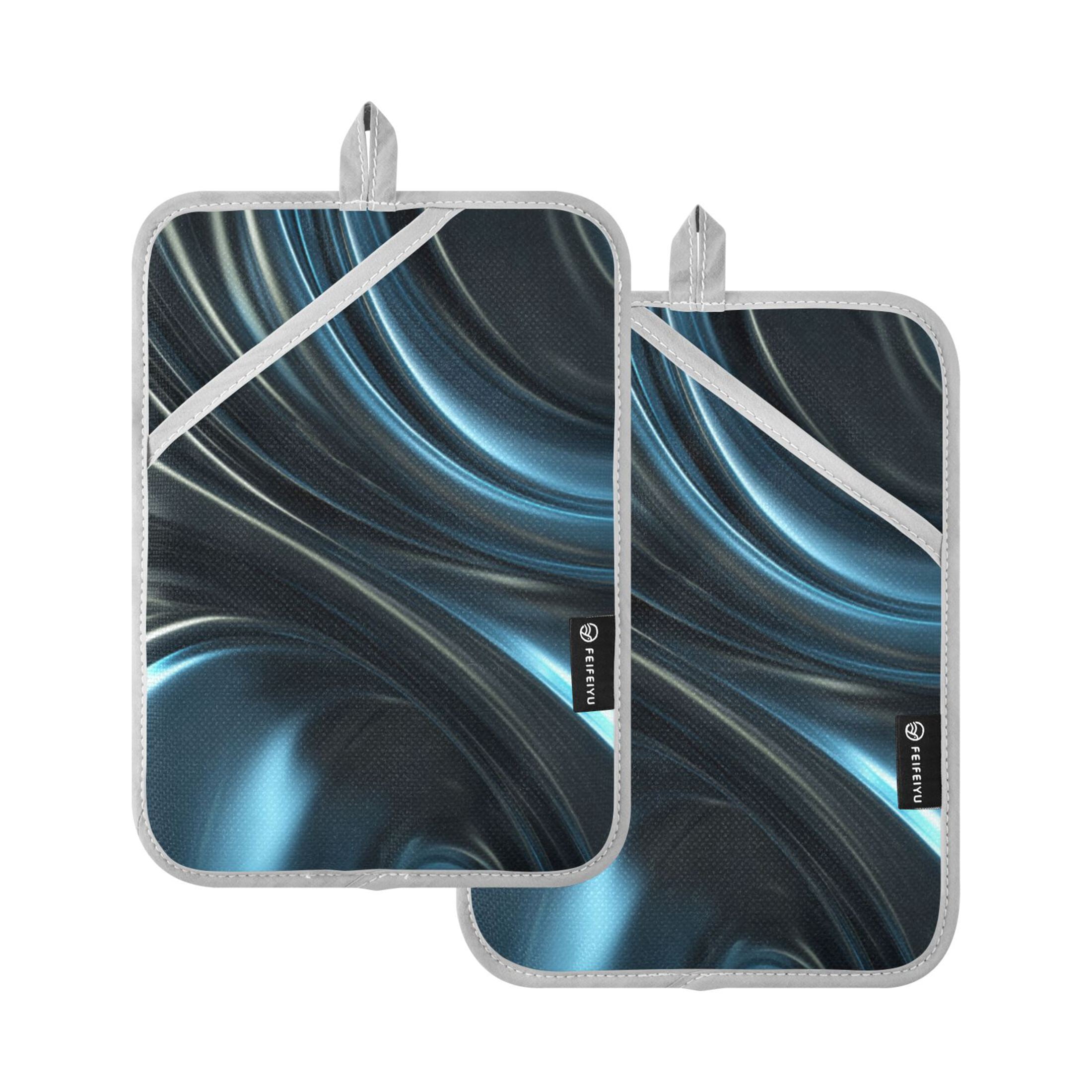 2Pcs Square Heat Resistant Oven Mitts Pot Holders 7x9.8in Non-Slip Hot ...