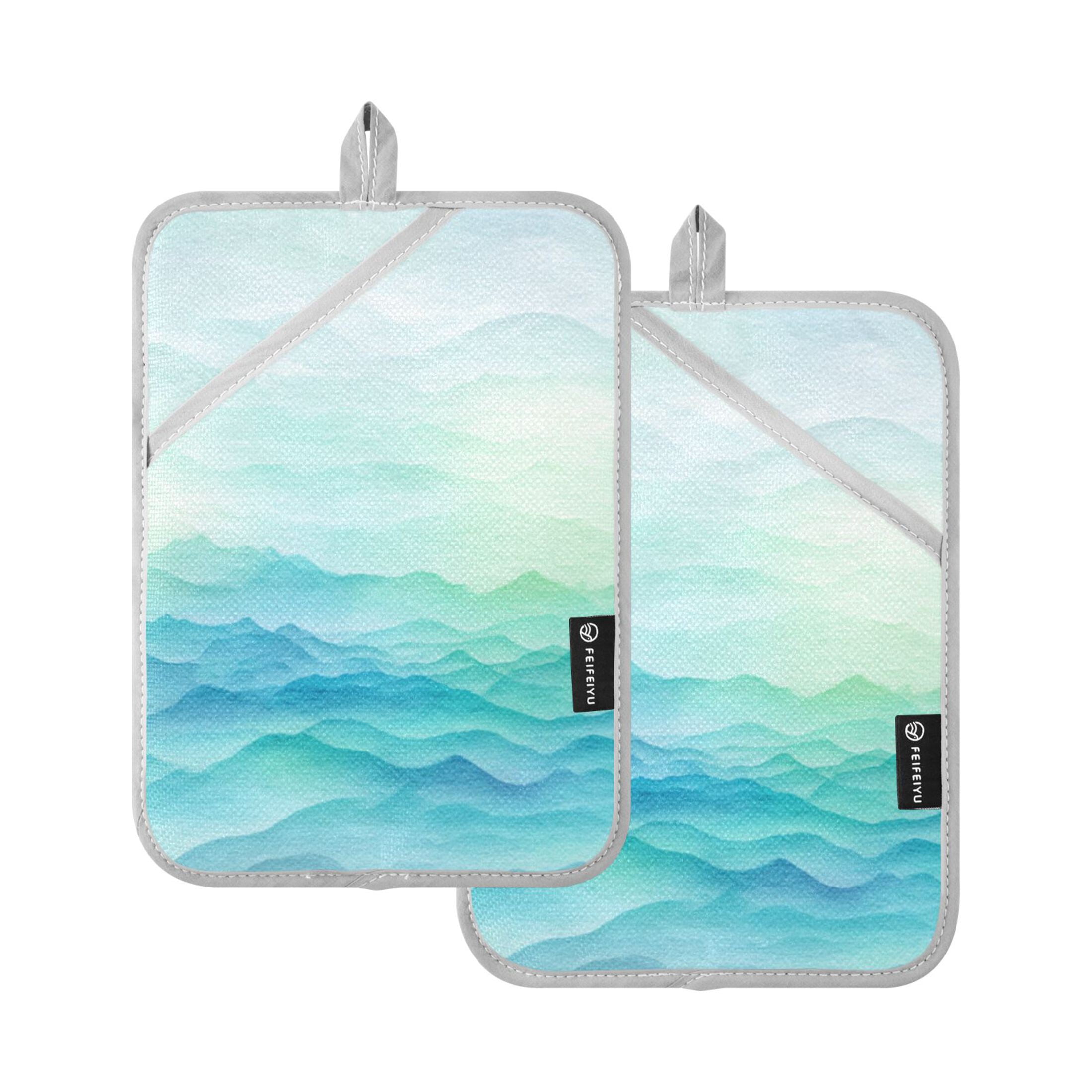 2Pcs Square Heat Resistant Oven Mitts Pot Holders 7x9.8in Non-Slip Hot ...