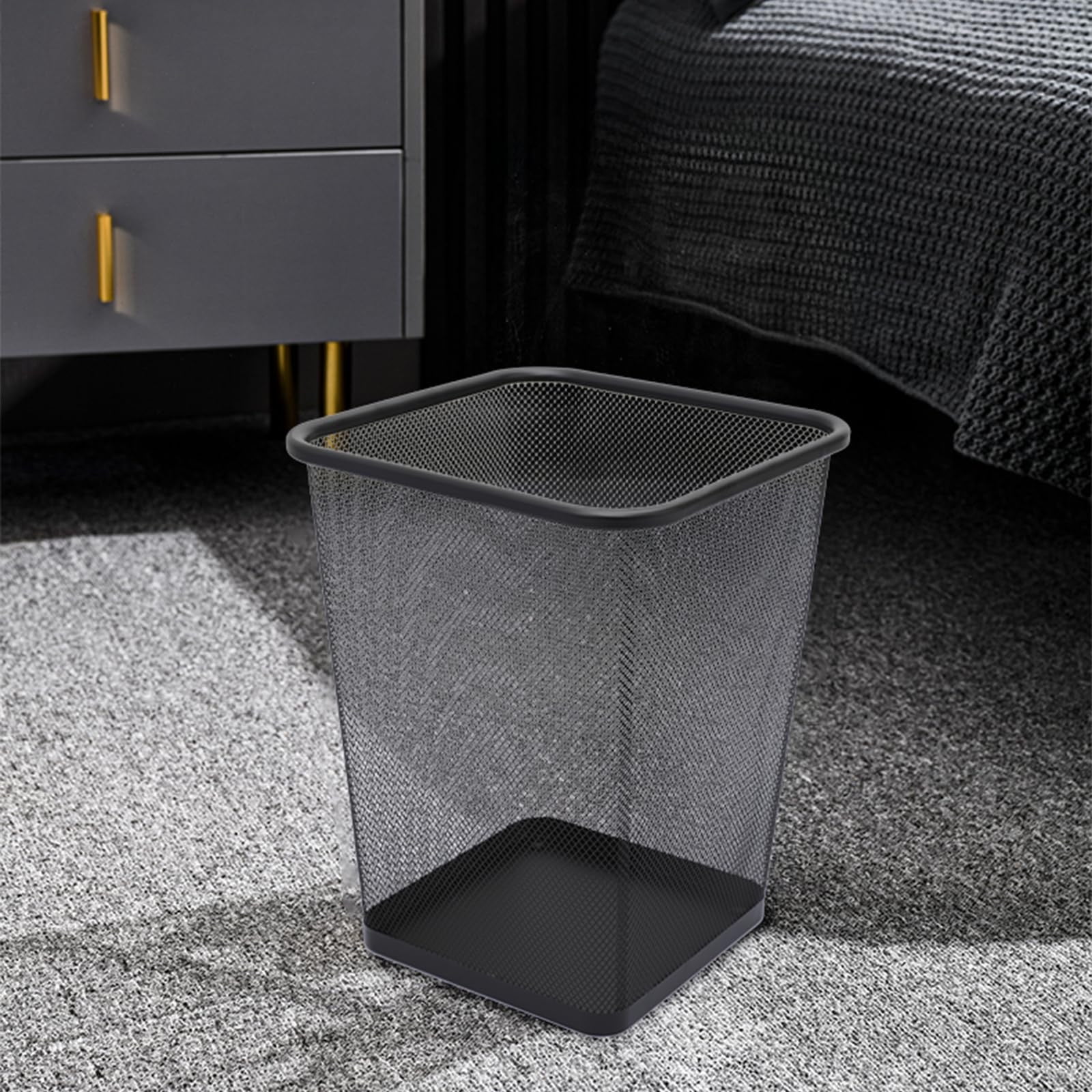 2Pcs Square Mesh Trash Can 4 Gallon Black Metal Wastebasket Office ...