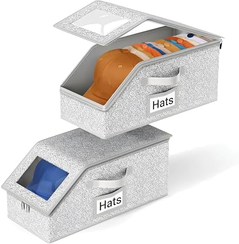 2Pcs Stackable Hat Boxes, Space-Saving Baseball Hat Storage, Hats ...