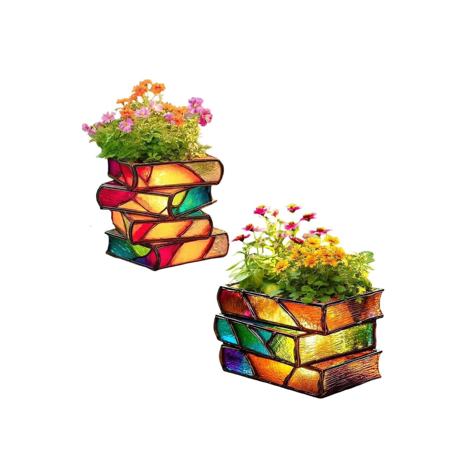 2Pcs Stacked Books Flower Pot Novelty 3d Colored Acrylic Book Shaped ...