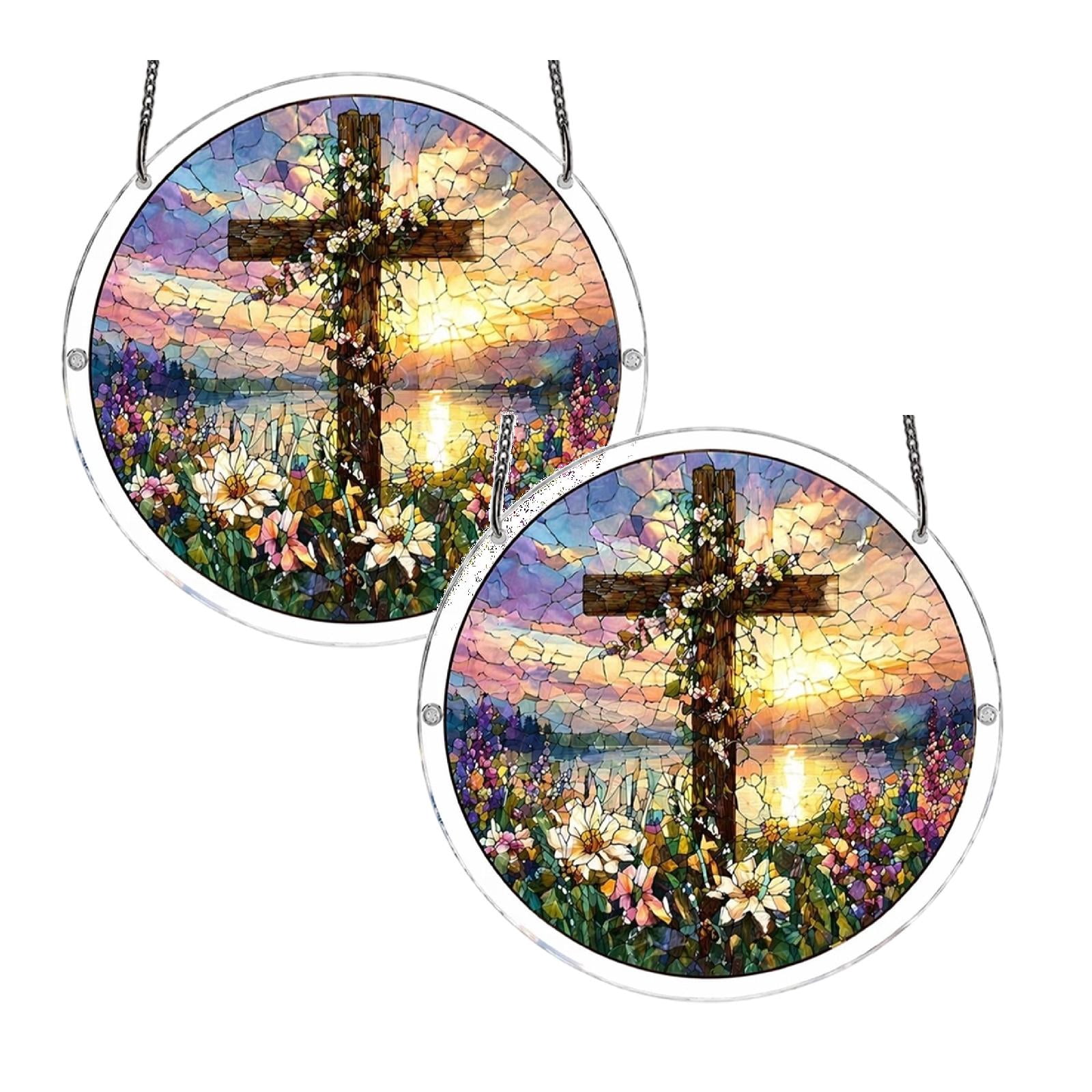2Pcs Stained Glass Window Hanging Acrylic Suncatcher, Unique 2-in-1 DIY ...