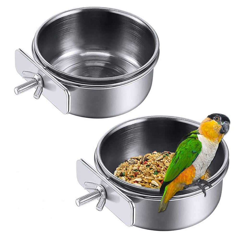 2Pcs Stainless Steel Bird Feeding Dish Cups, Trianu Bird Feeder Parrot ...