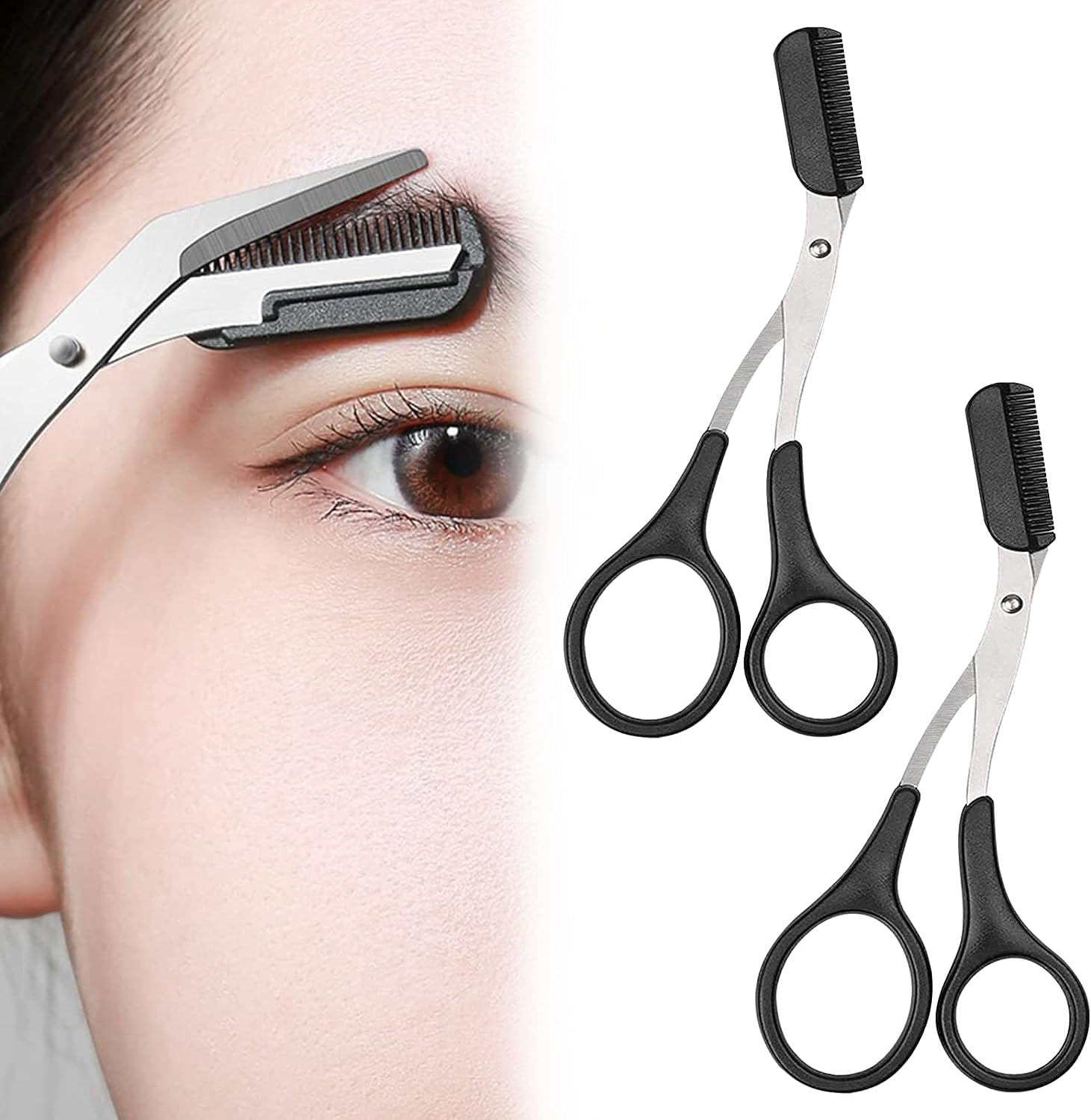 2Pcs Stainless Steel Black Eyebrow Trimming Scissors with Comb Eyebrow ...