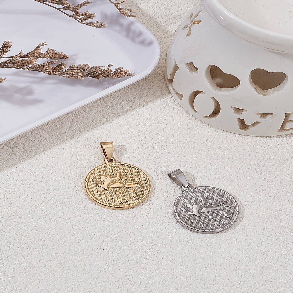 2Pcs Stainless Steel Charms Twelve Constellation Zodiac Sign Pendant ...