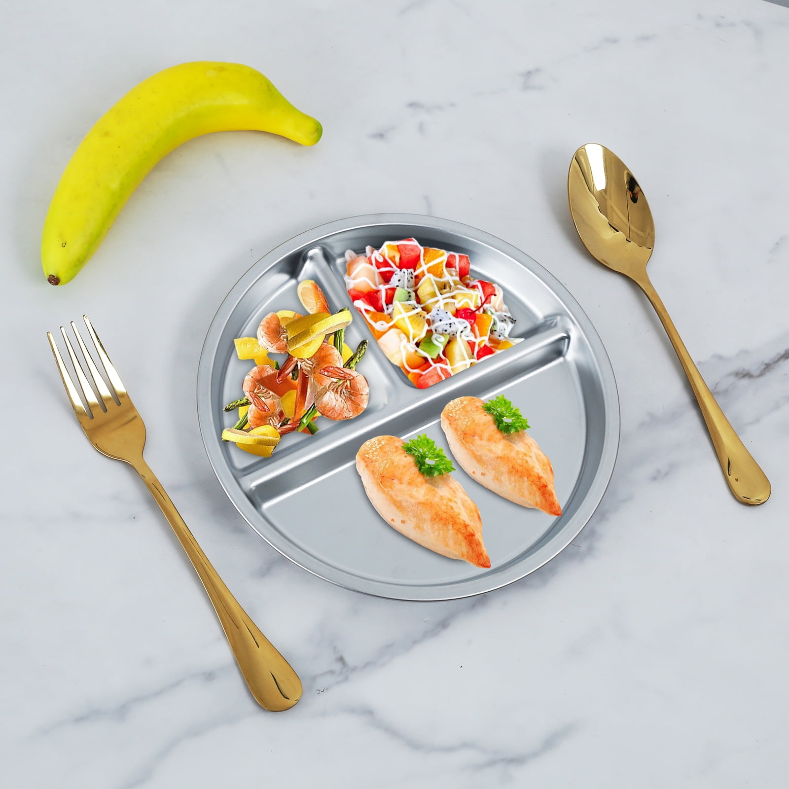 2Pcs Stainless Steel Dinner Plate,Divided Dinner Plates Enduring Round ...