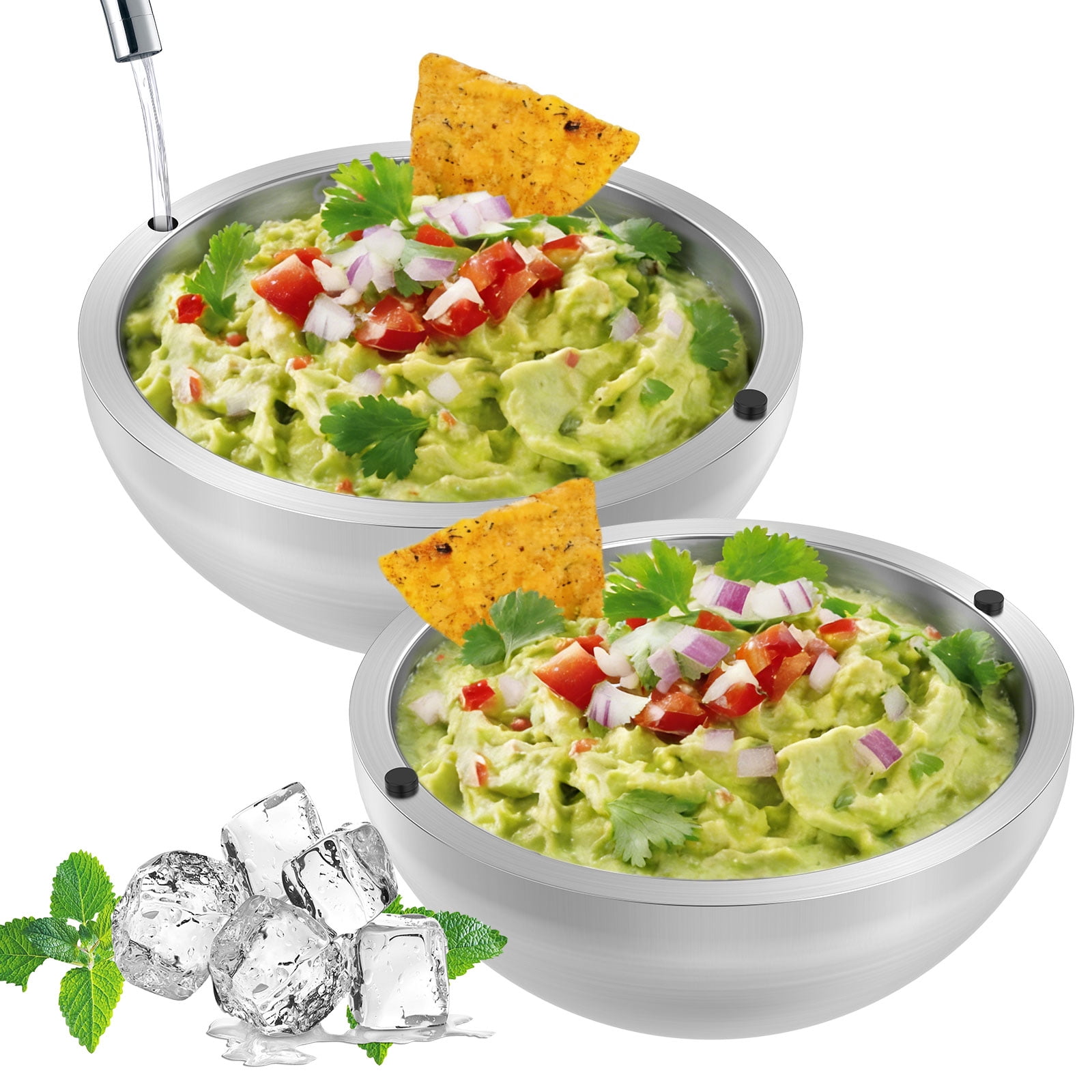 2Pcs Stainless Steel Dip Chiller Bowl, Double Wall Insulated Serving ...