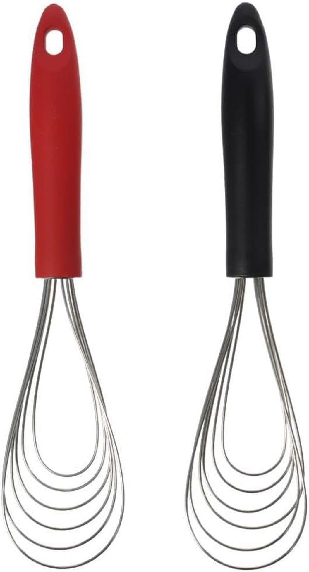 2Pcs Stainless Steel Flat Whisk, Multi-purpose Rubber Handle Sector ...