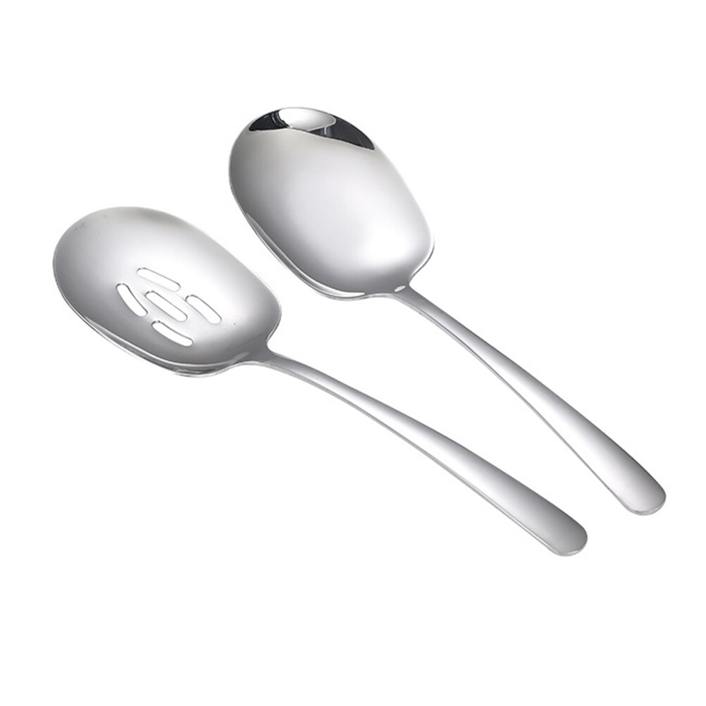 2Pcs Stainless Steel Food Serving Spoons Practical Self-service Scoops ...