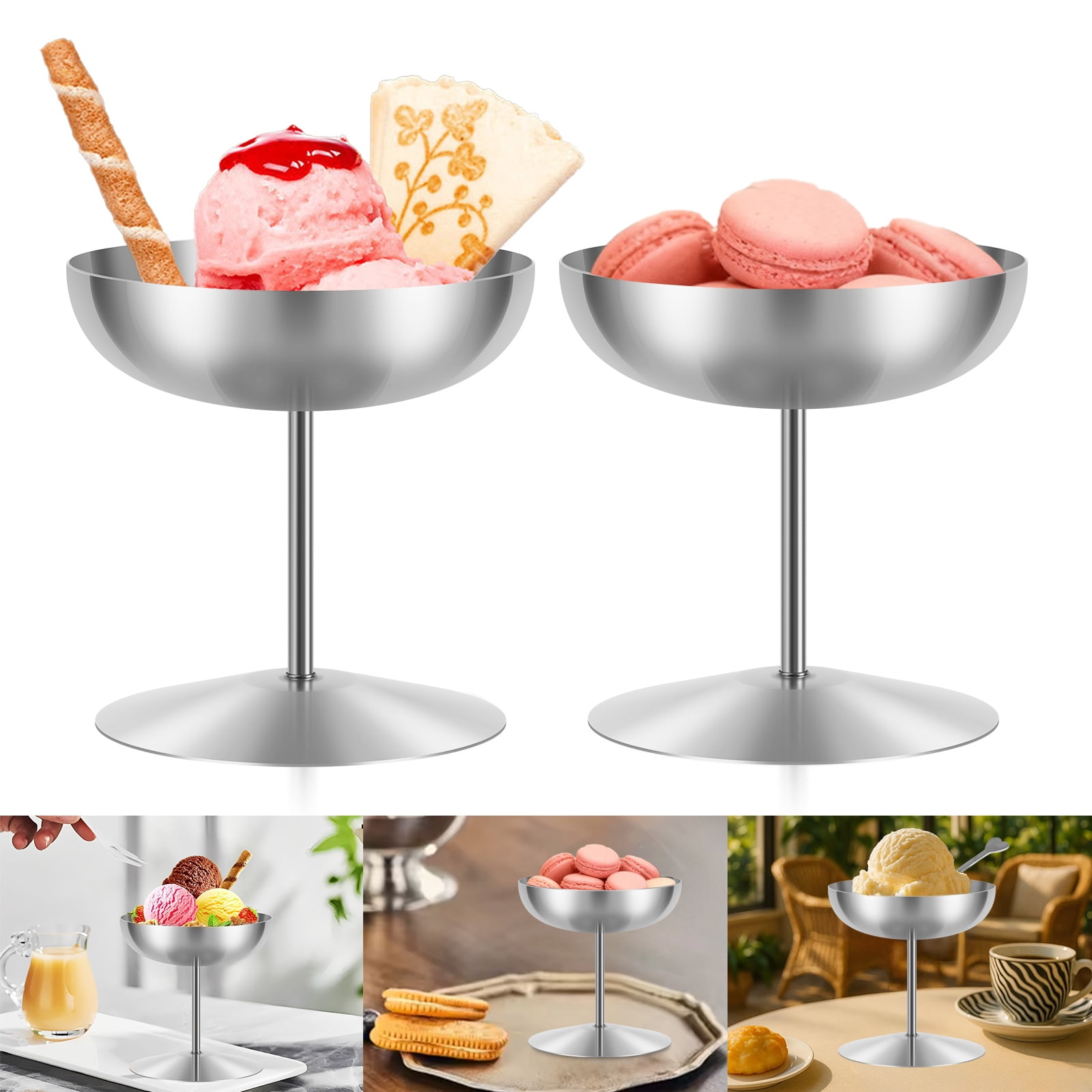 2Pcs Stainless Steel Footed Ice Cream Bowl Rust Resistant Hand Washable ...
