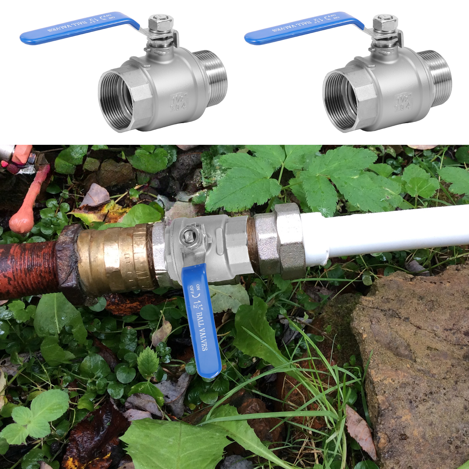 2Pcs Stainless Steel Full Port Ball Valve with Heavy Duty Handle High ...