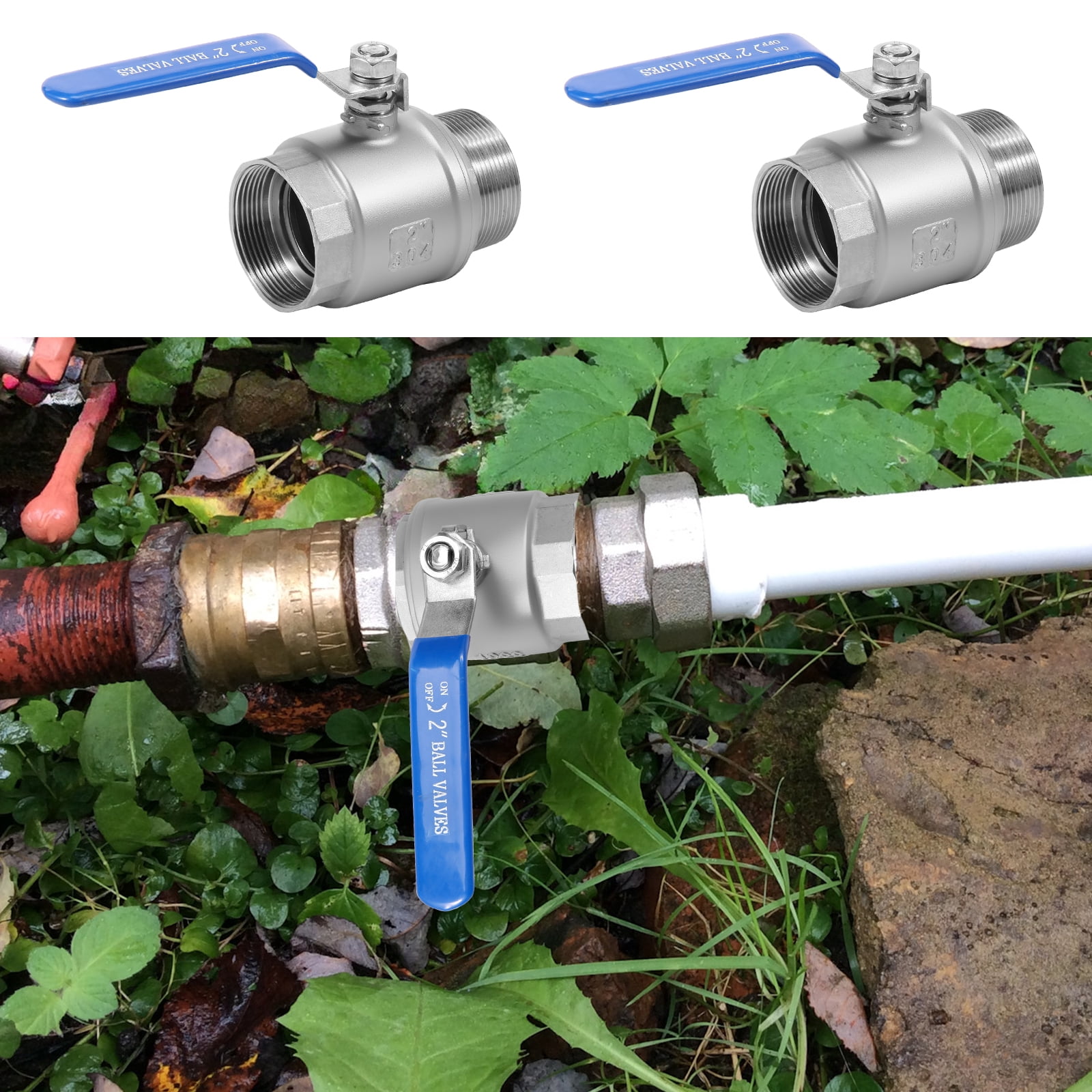 2Pcs Stainless Steel Full Port Ball Valve with Heavy Duty Handle High ...