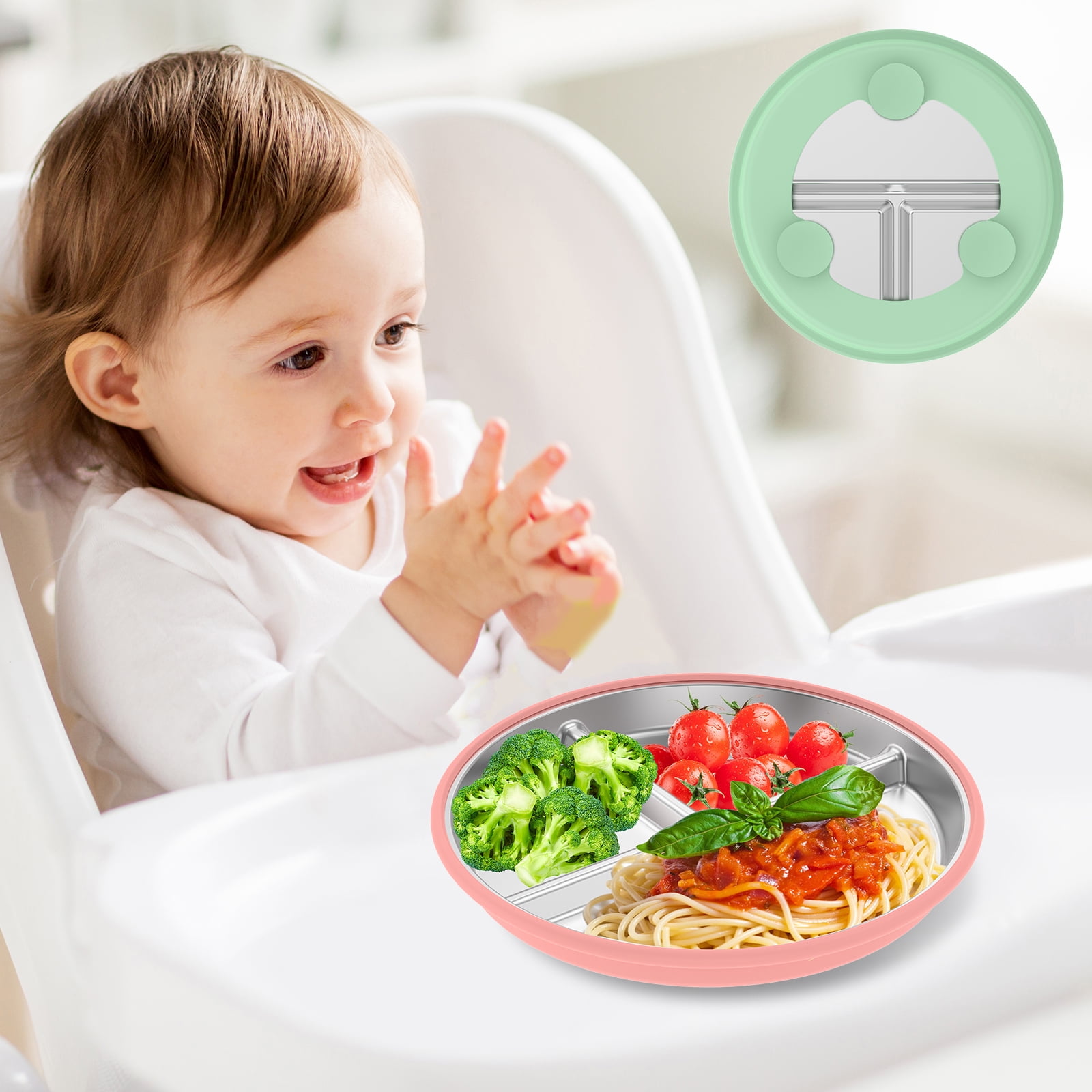 2Pcs Stainless Steel Kids Divided Plate Toddlers Divided Platter with ...