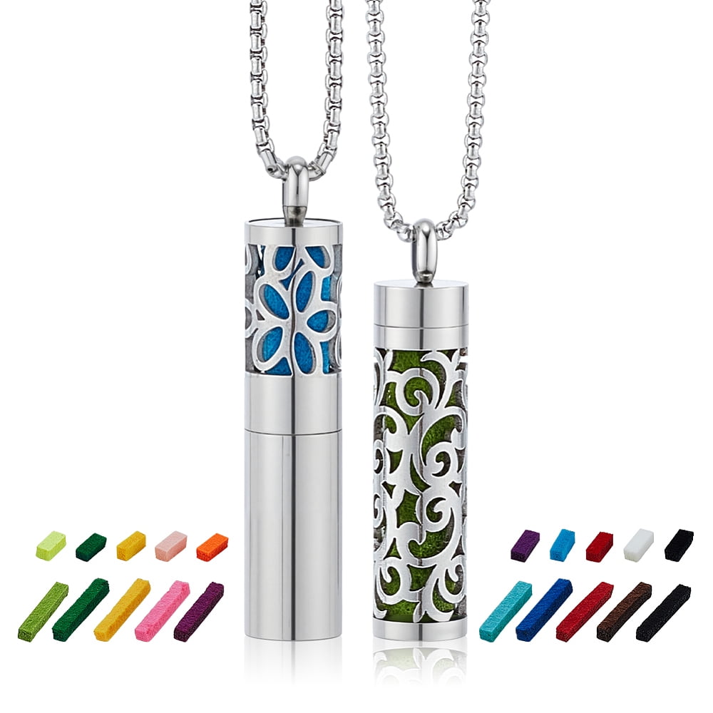 2Pcs Stainless Steel Perfume Bottle Necklaces Hollow Column Diffuser ...