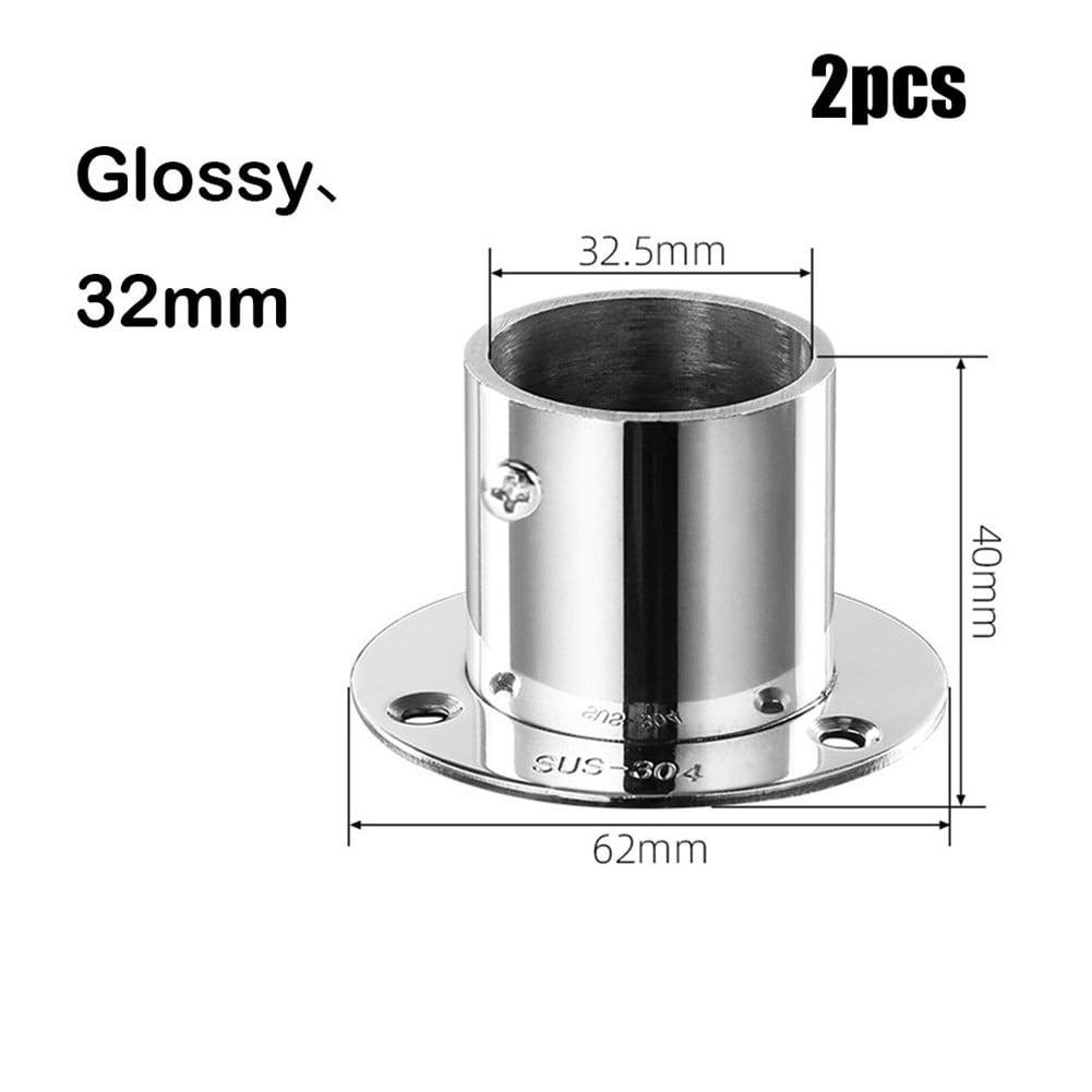 2Pcs Stainless Steel Pipe Wardrobe Bracket Flange Rail Rod Pole Socket ...