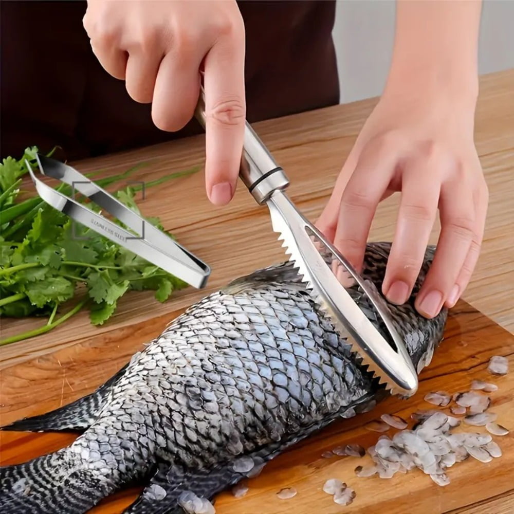 2Pcs Stainless Steel Seafood Preparation Set 1 Fish Scale Scraper and 1 ...