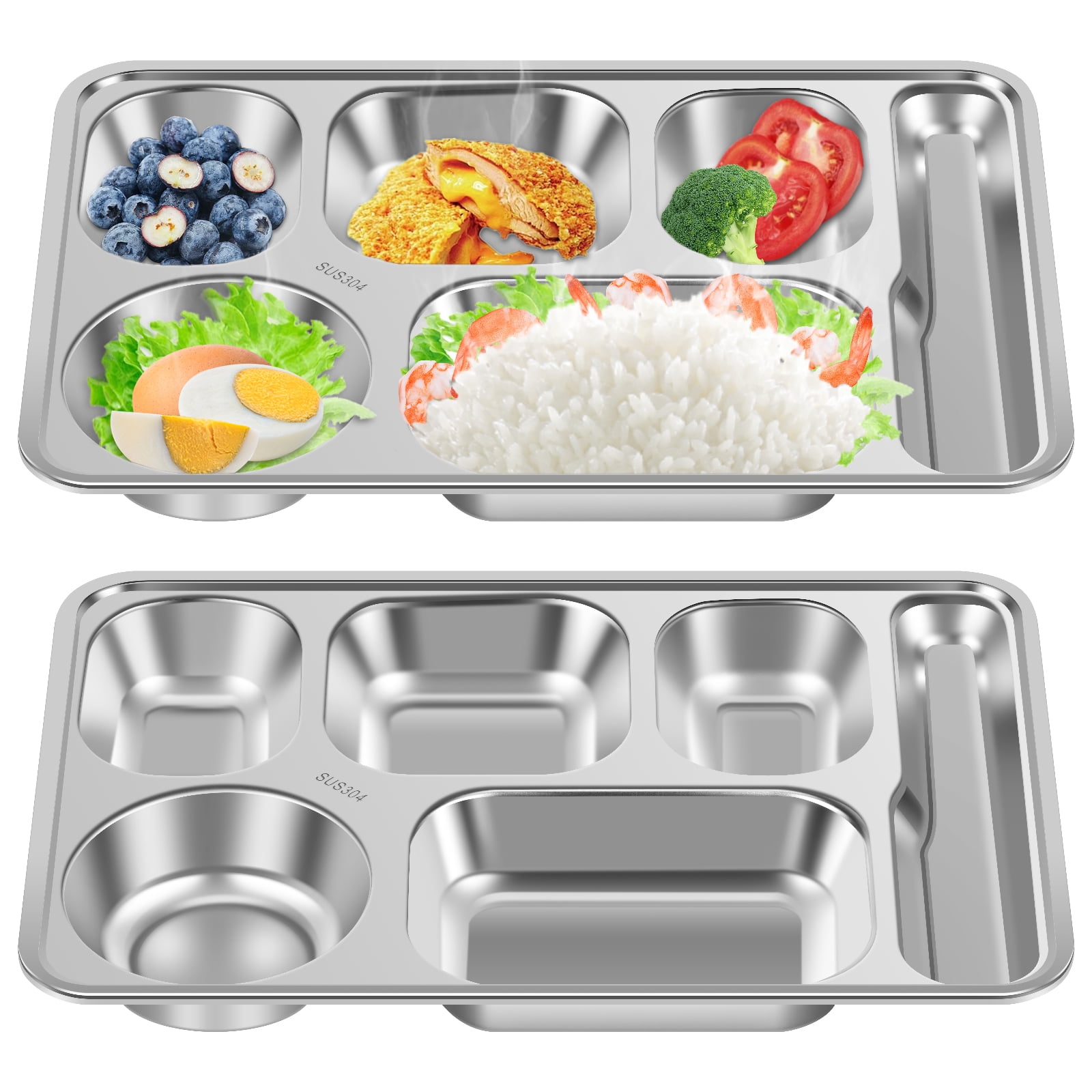 2Pcs Stainless Steel Snack Container 5 Compartments Snack Box Divided ...