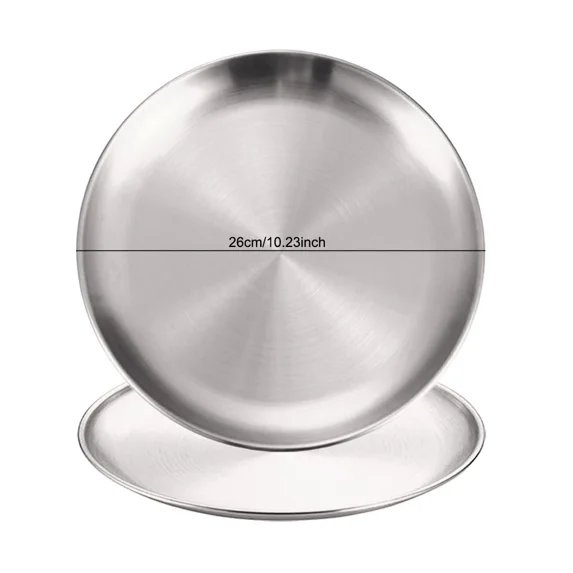 2Pcs Stainless Steels Round Silver Shallow Tray Plate Rust-Proof 14/17 ...