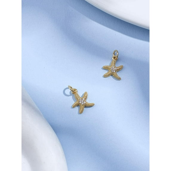 2Pcs Starfish/Sea Stars Cubic Zirconia Pendants Real 18K Gold Plated Dangle Charms Pendants with ...