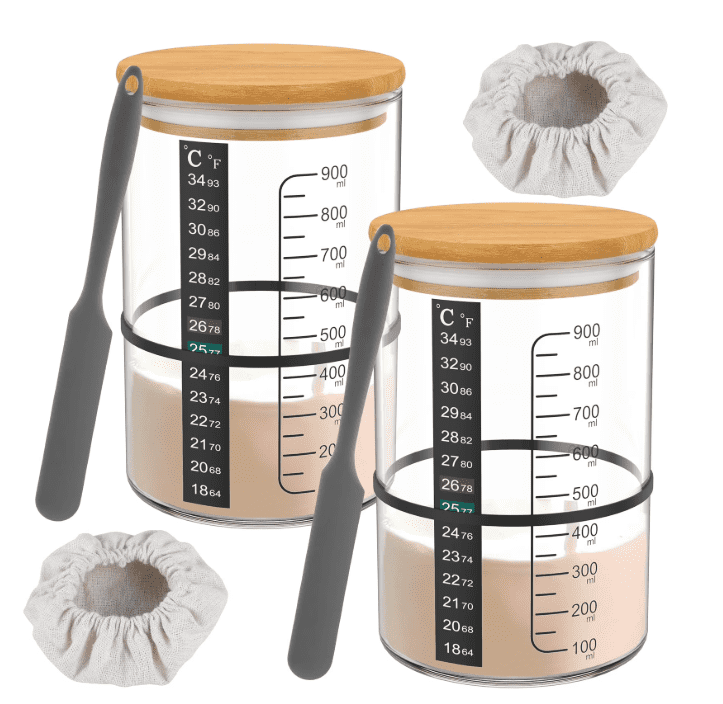 2Pcs Starter Jar Kit - Large Wide Mouth Sourdough Bread Jar with Marked ...