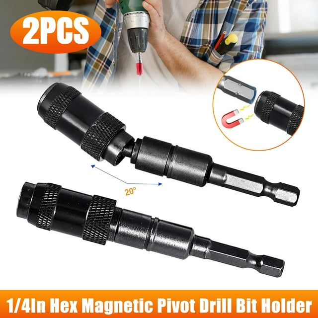 2Pcs Steel Impact Pivoting Bit Tip Holder 1/4in Hex Shank Swivel Drill ...
