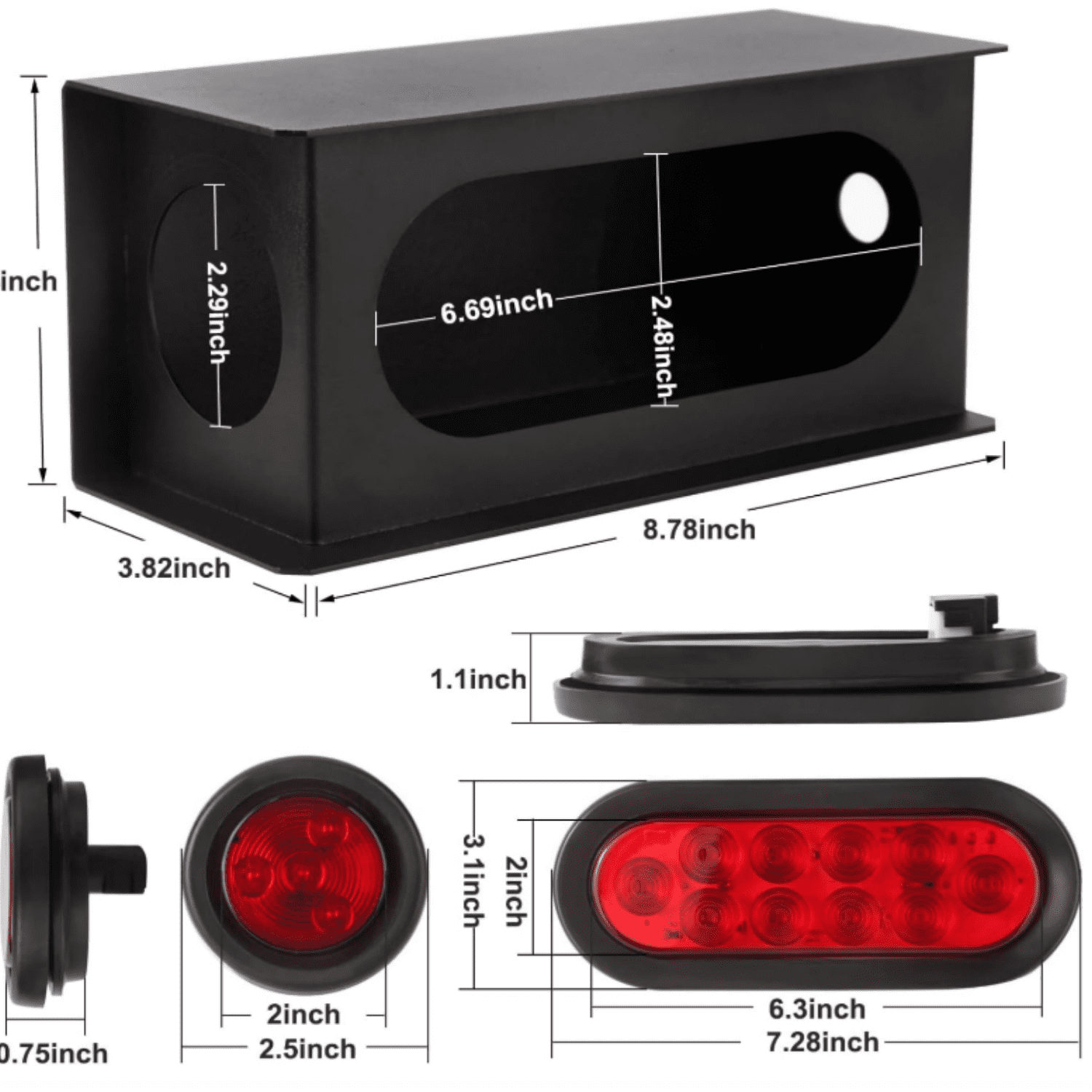 2Pcs Steel Trailer Lights Boxes Housing Kit w/6 Inch Oval Red LED ...