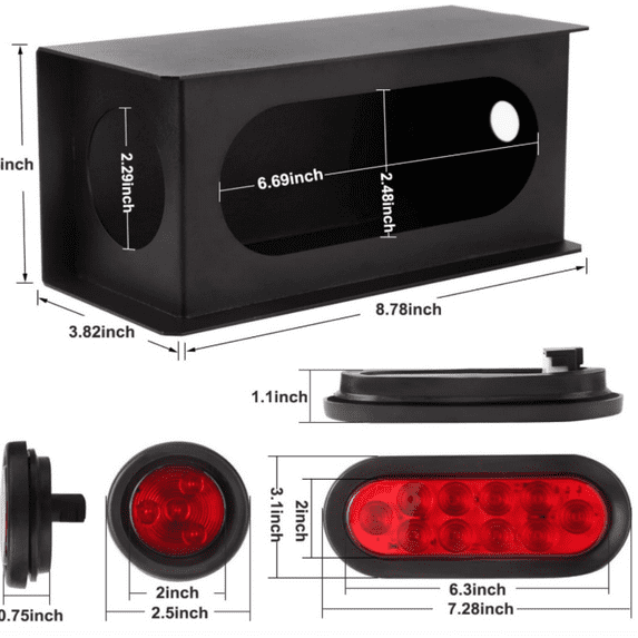 2Pcs Steel Trailer Lights Boxes Housing Kit w/6 Inch Oval Red LED ...