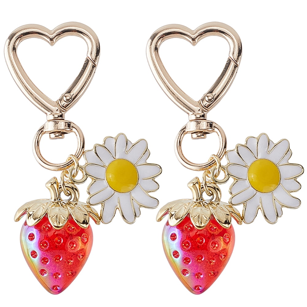 2Pcs Strawberry & Flowers Alloy Enamel & Acrylic Pendant Decoration ...