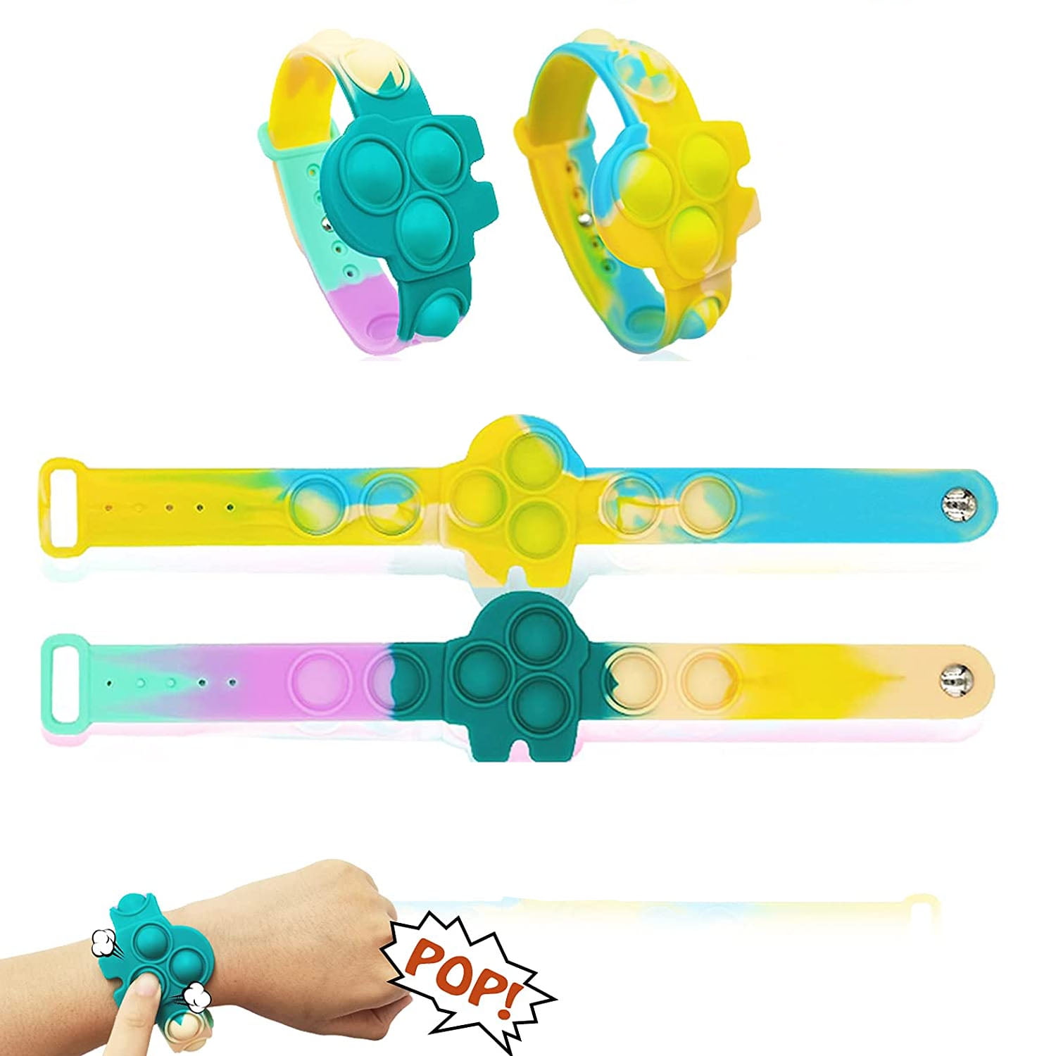 2Pcs Stress Relief Wristband Fidget Toys, Wearable Push Pop Bubble ...