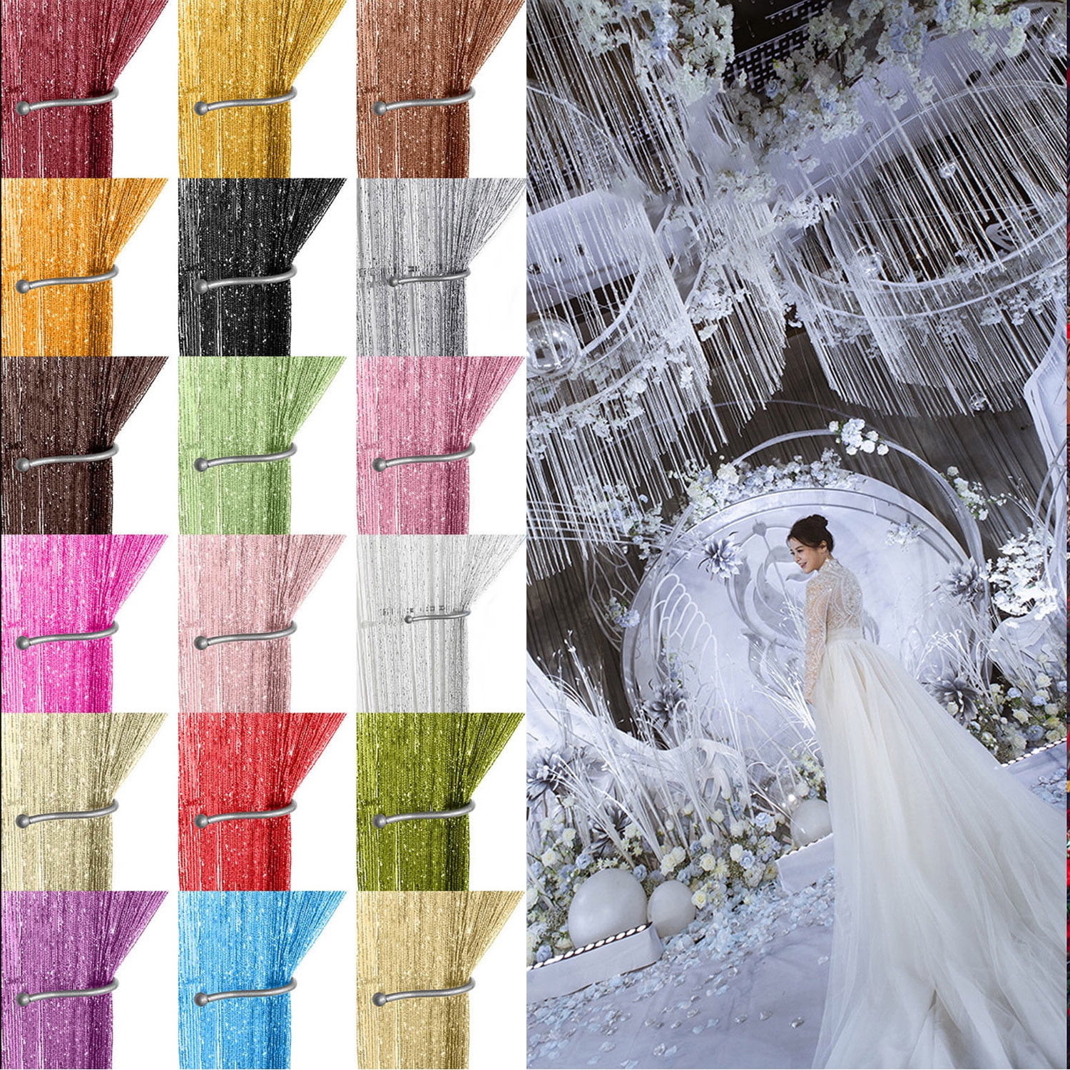 2Pcs String Curtains Beaded Door Curtain,Curtains Panel Divider Window ...