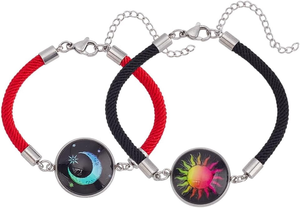 2Pcs Sun & Moon Bracelets 7" with 2" extender Luminous 304 Stainless ...