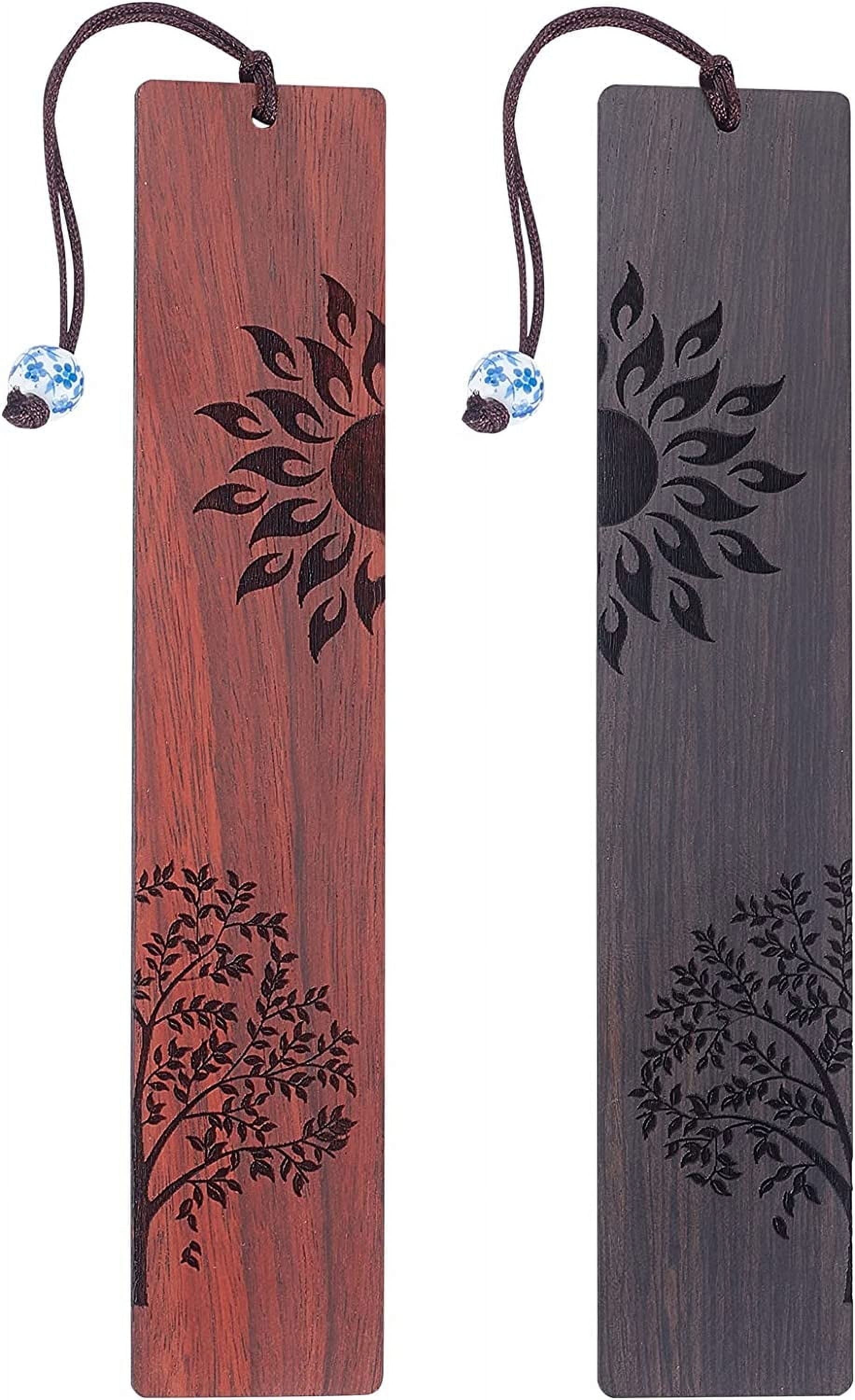 2Pcs Sun Wood Bookmark 2 Colors Tree Leaf Engraved Book Mark for Men ...
