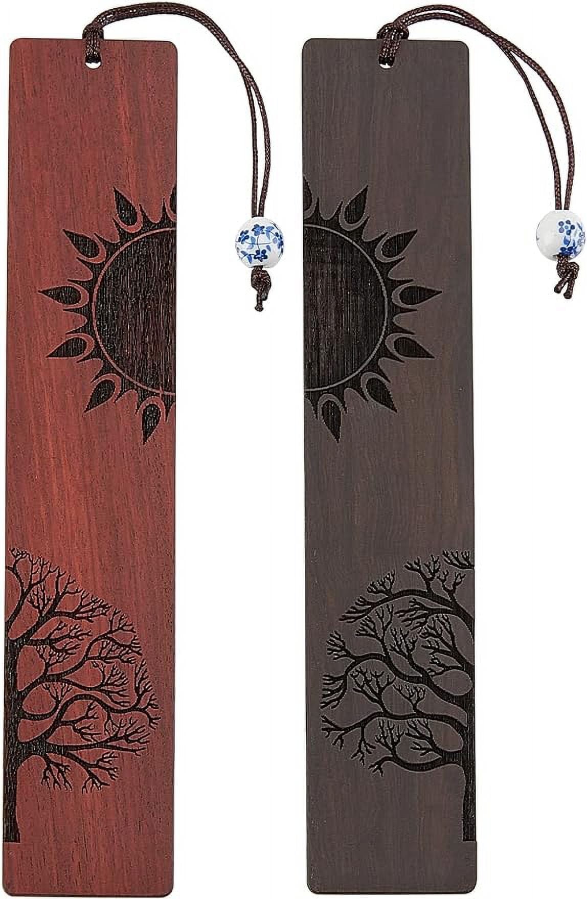 2Pcs Sun and Tree of Life Wood Bookmarks Handmade Engraving Bookmarks ...