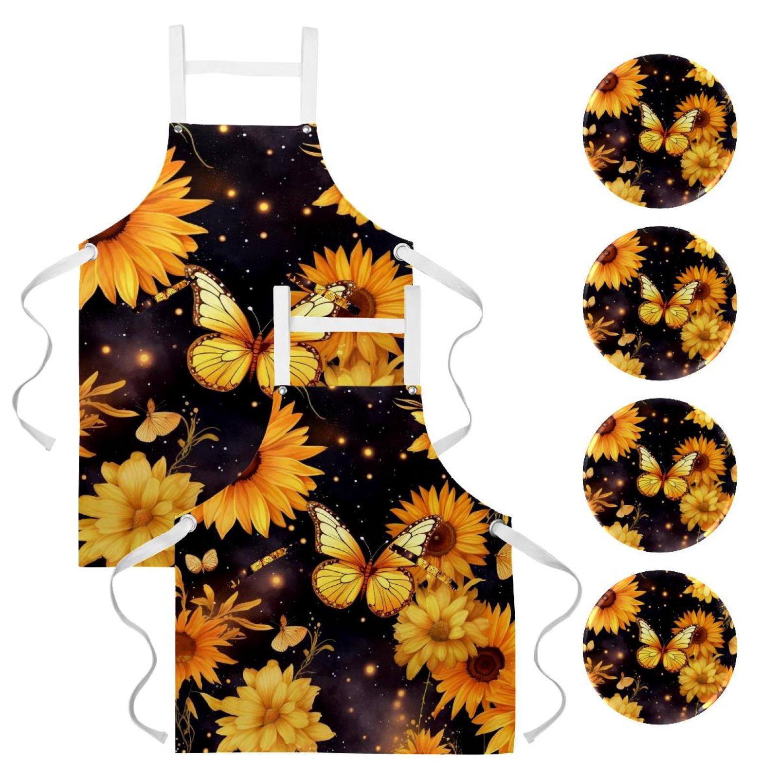 2Pcs Sunflower Art Butterfly Versatile Aprons Set - Kitchen, Baking ...