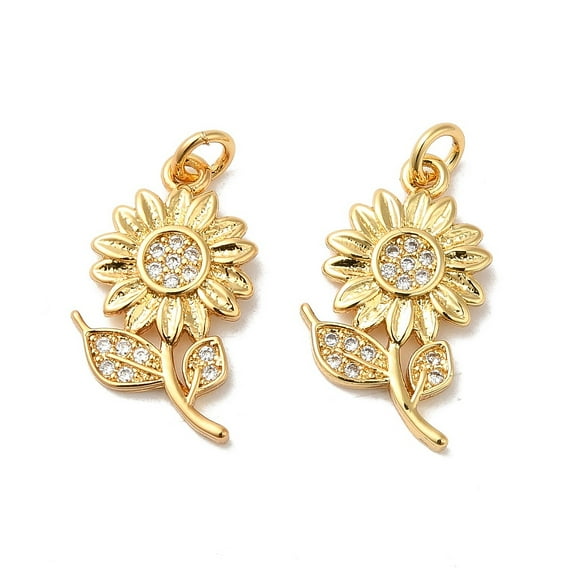 2Pcs Sunflower Pendants Rack Plating Brass Micro Pave Cubic Zirconia ...